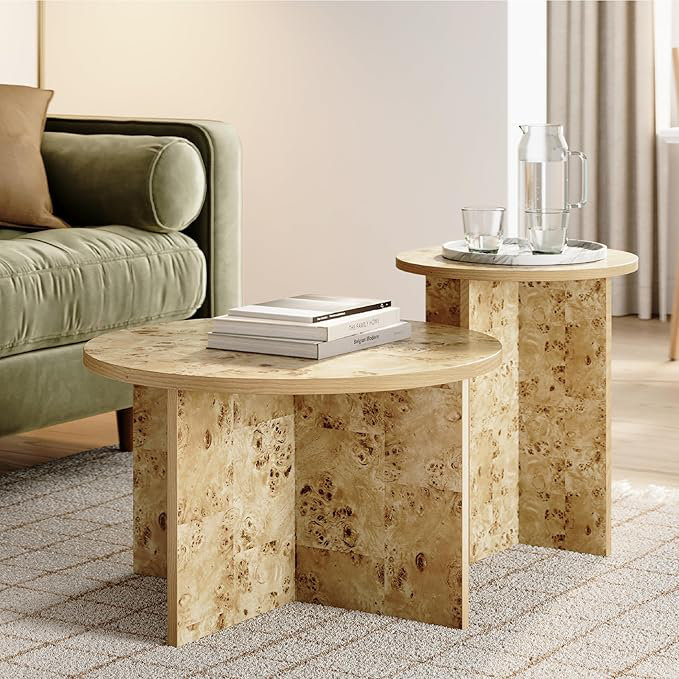 Ebern Designs Round Nesting Coffee Table 2pc Set - Burl - Wayfair Canada