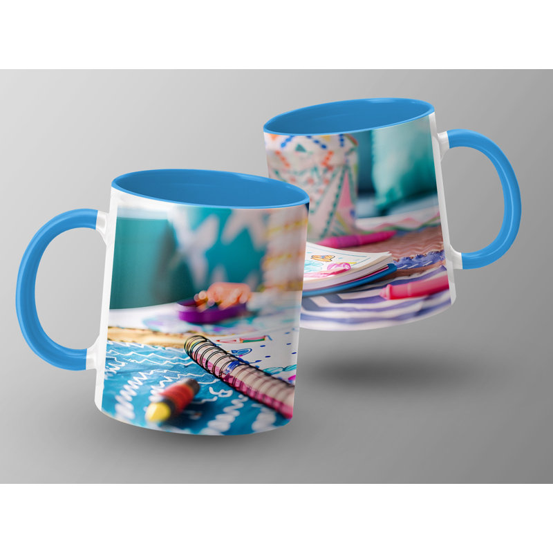 East Urban Home Set of 3 Kids Drawing Style 11oz Accent Mugs – White ...