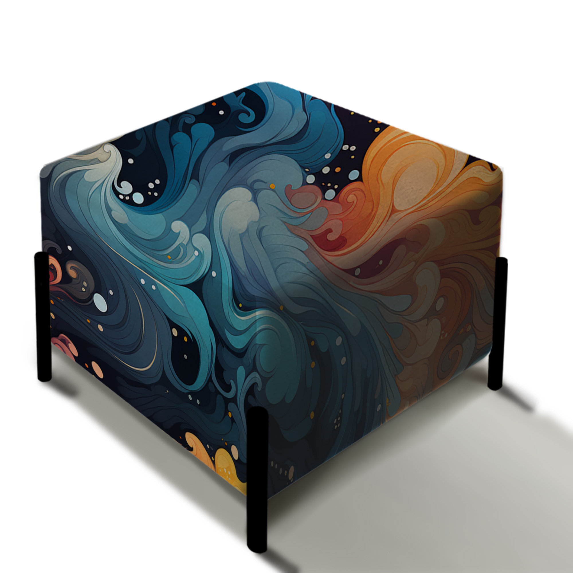 Design Art Celestial Concealment Ripple - Abstract Square Ottoman | Wayfair