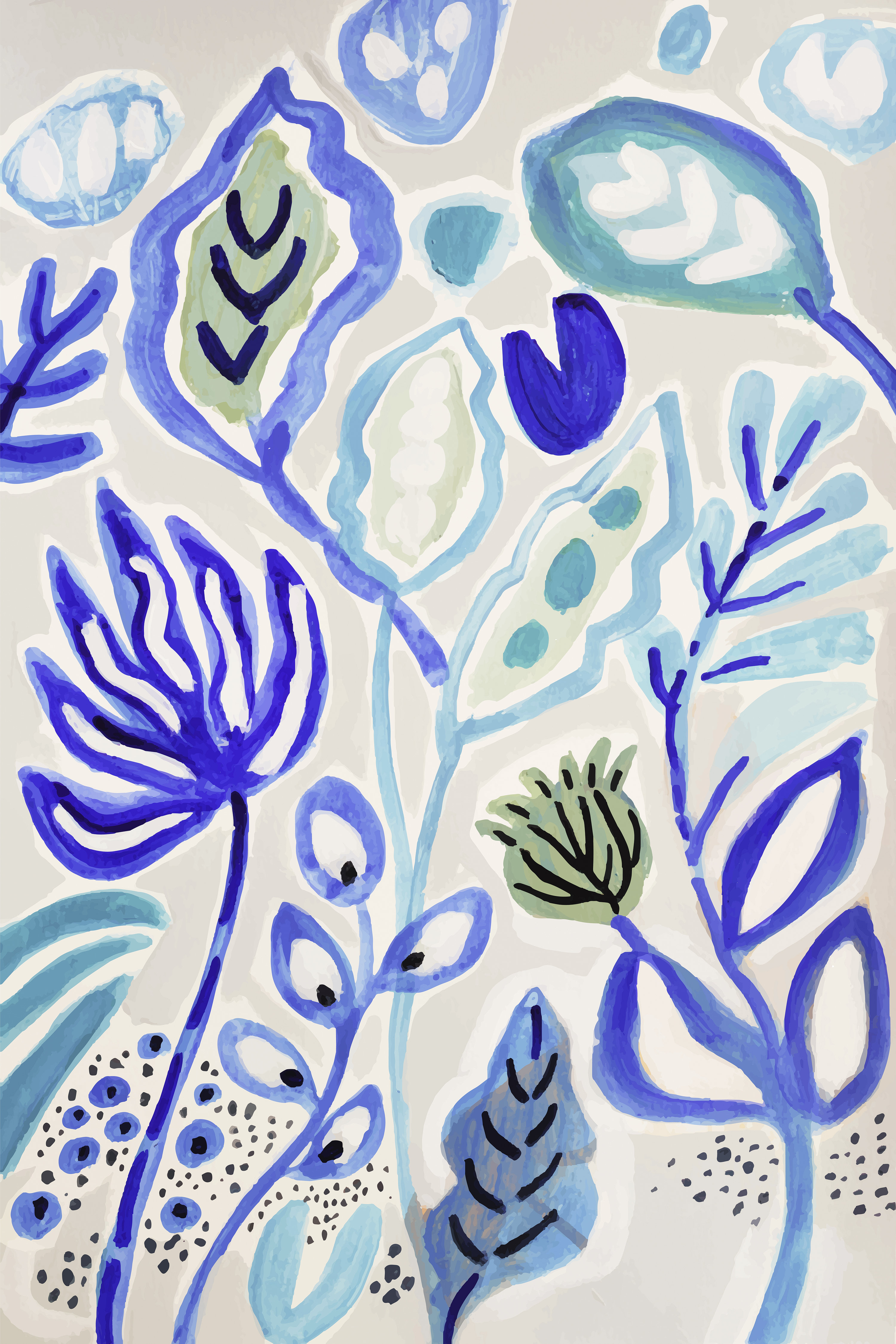 Red Barrel Studio® Yanique Leaves In Blue II On Canvas by Karen Fields ...