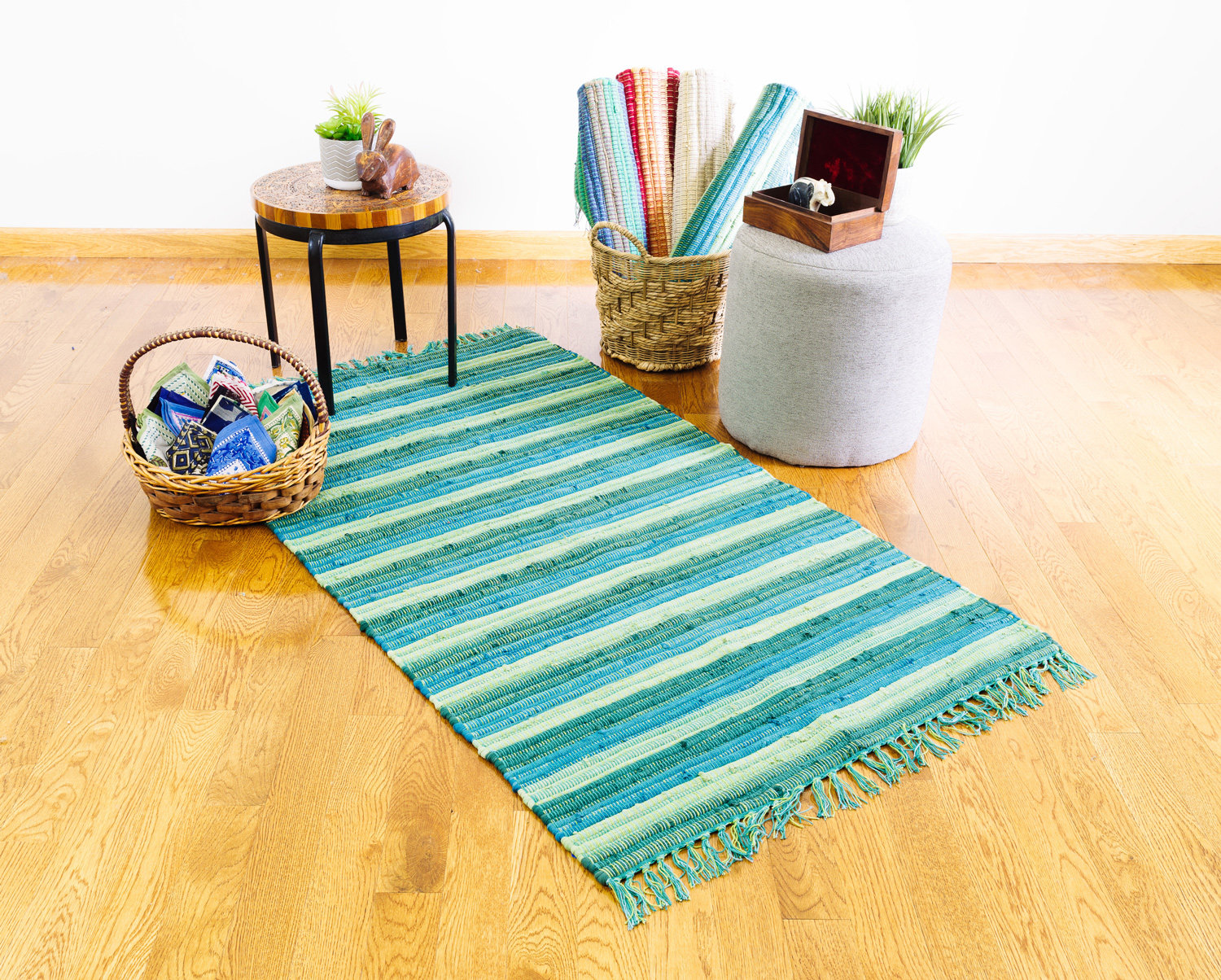 Bay Isle Home™ Linmore Nubby Stripe Hand-Woven Teal Area Rug | Wayfair