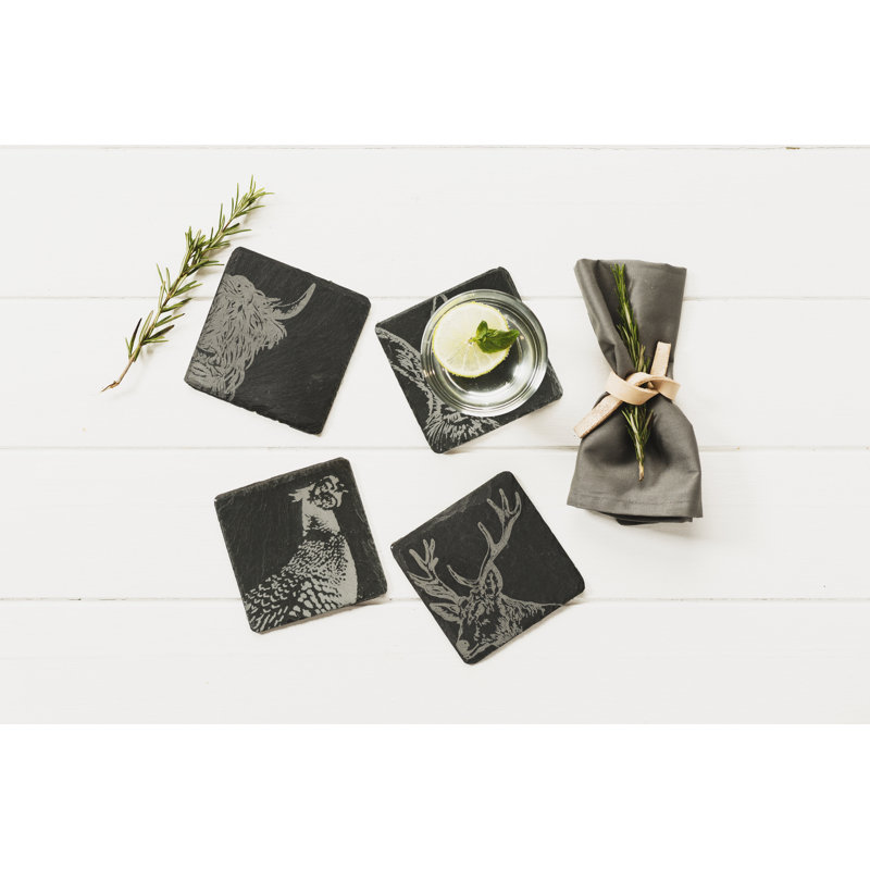 The Just Slate Company 4 Square Slate Coasters with Country Animal ...