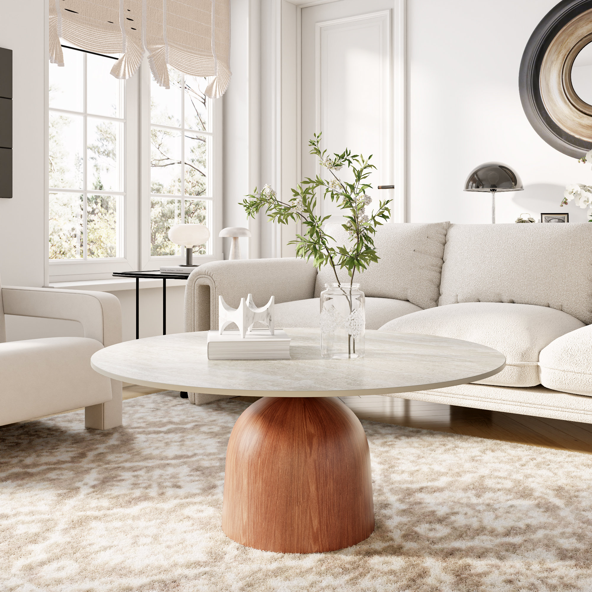 Corrigan Studio® Meranda 35"/41" Natural Travertine Round Coffee Table ...