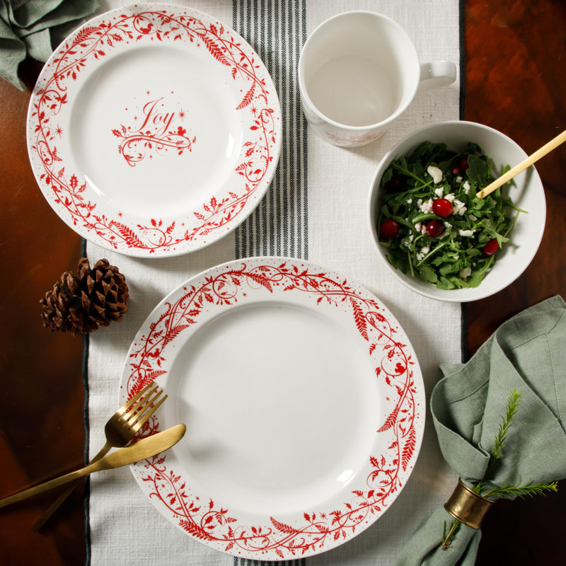 MODERN WALLS LLC Christmas Holiday Plates 16-Piece Porcelain Chip And ...