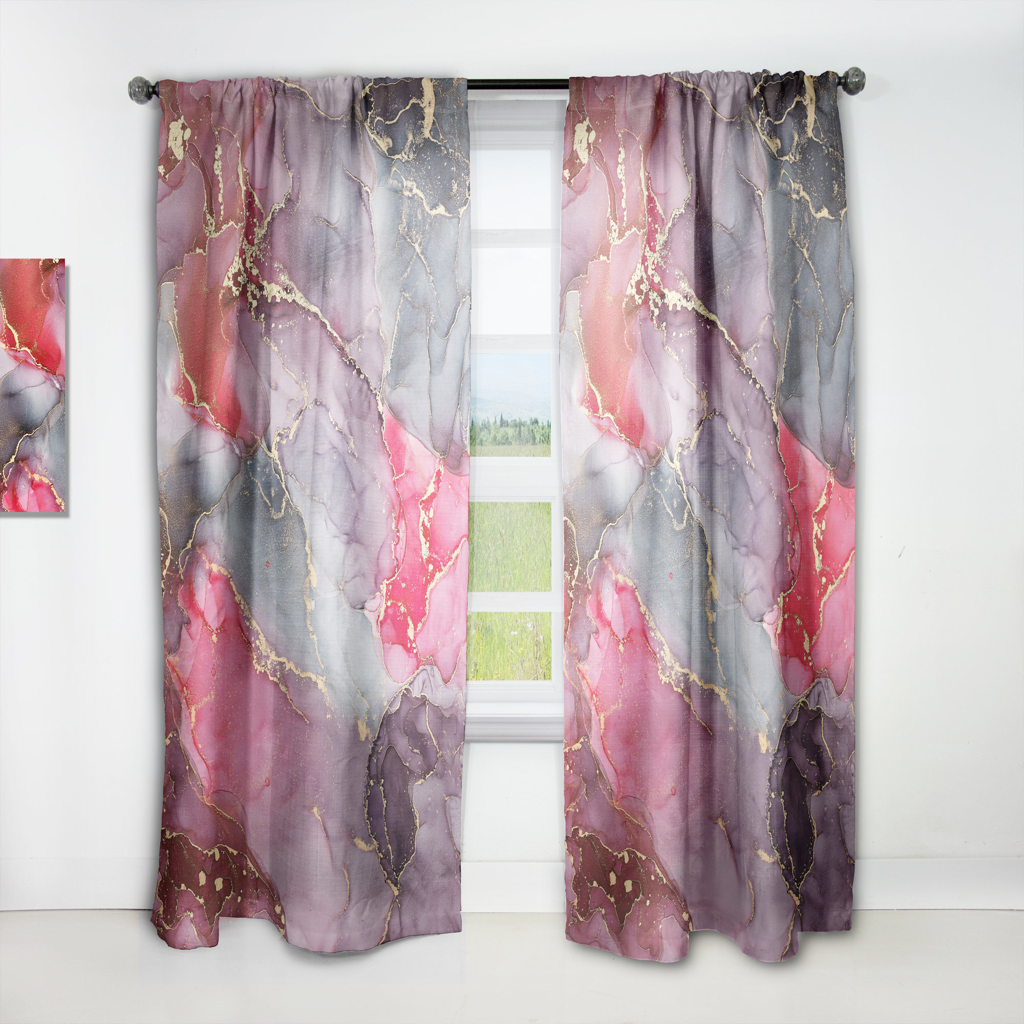 Design Art Abstract Semi-Sheer Thermal Rod Pocket Single Curtain Panel ...