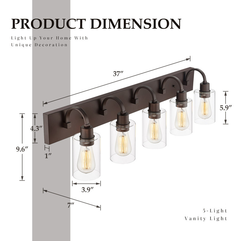 ZACHVO 5-Light Dimmable Vanity Light Oil Rubbed Bronze Farmhouse Clear ...