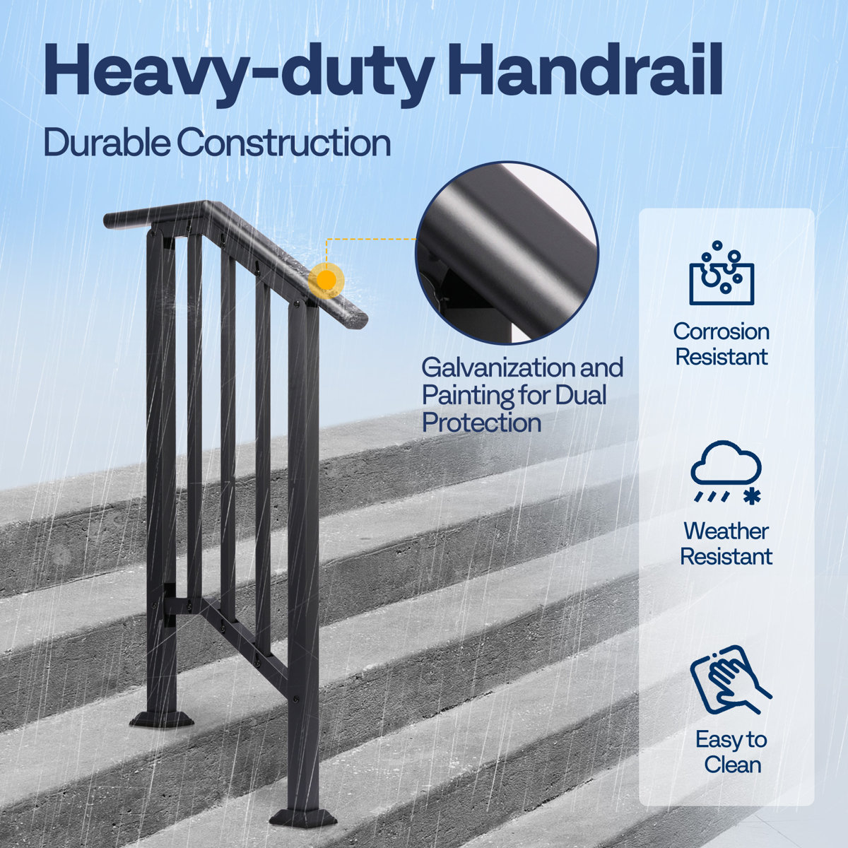 VIVOHOME 2-step Black Oval Wrought Iron Exterior Railing Kit (2-pack ...