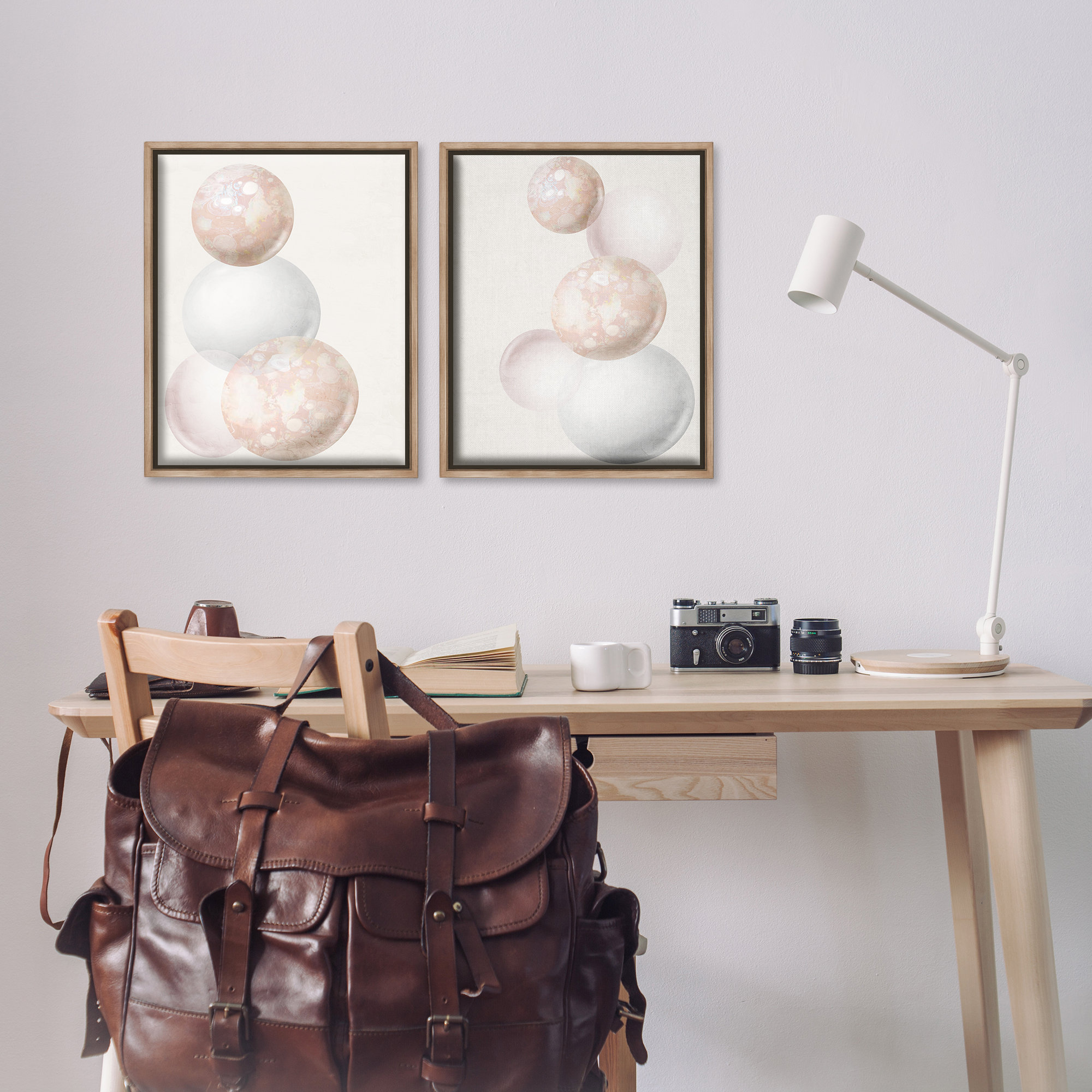 Ivy Bronx Stacked Spheres Speckled 2 PC Framed Floater Canvas Set by ...