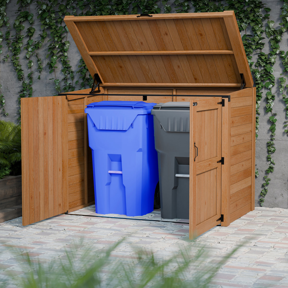 Leisure Season HEAVY DUTY Cedar Horizontal Trash Can and Recycling ...