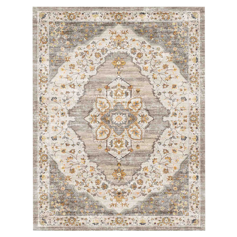 Bungalow Rose Floral Machine Washable No-Skid Area Rug | Wayfair