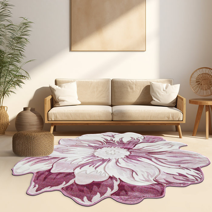 Winston Porter Tato Flowers 3D Effect Rose Botanical Pink Area Rug ...