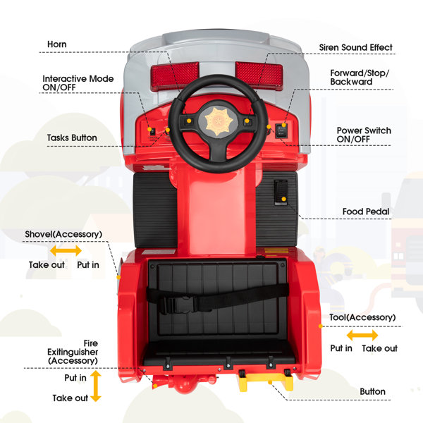 Tobbi 6v Kids Ride-on Fire Truck, Battery Powered Firetruck Toy ...