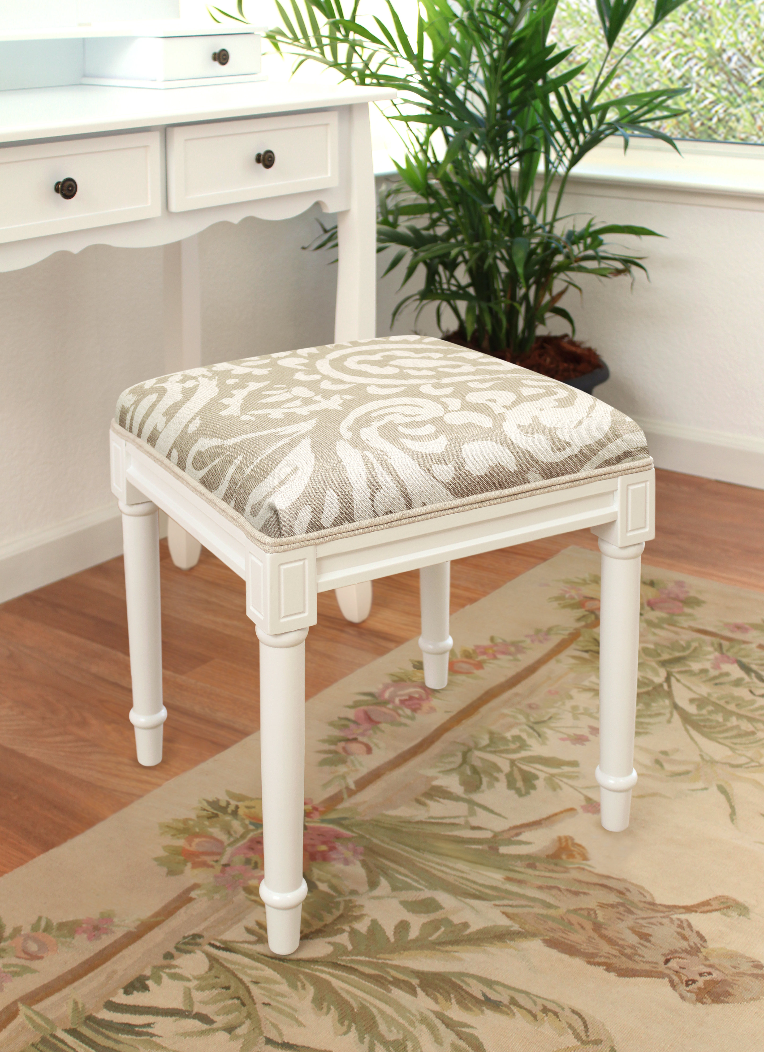 Canora Grey Camey Mustard Paisley Linen Upholstered Vanity Stool With ...