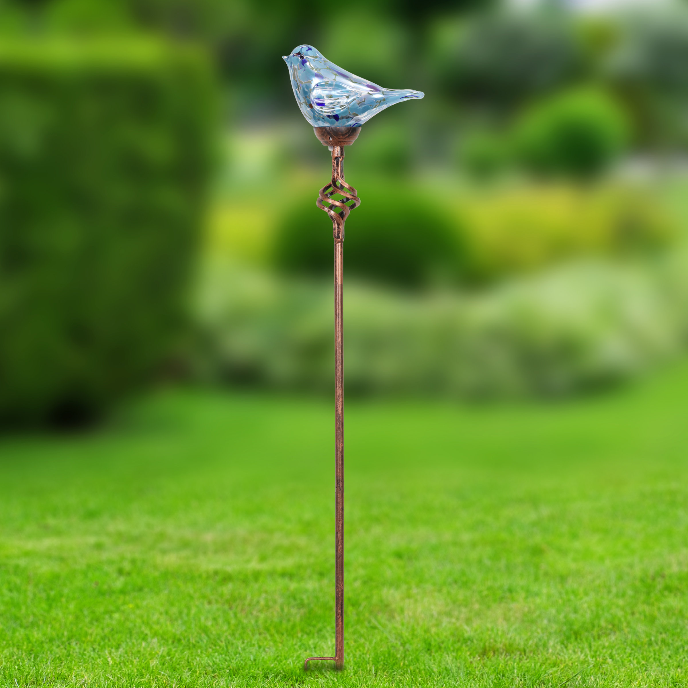 Exhart Solar Pearlized Hand Blown Glass Bird Garden Stake, 6 by 31 ...