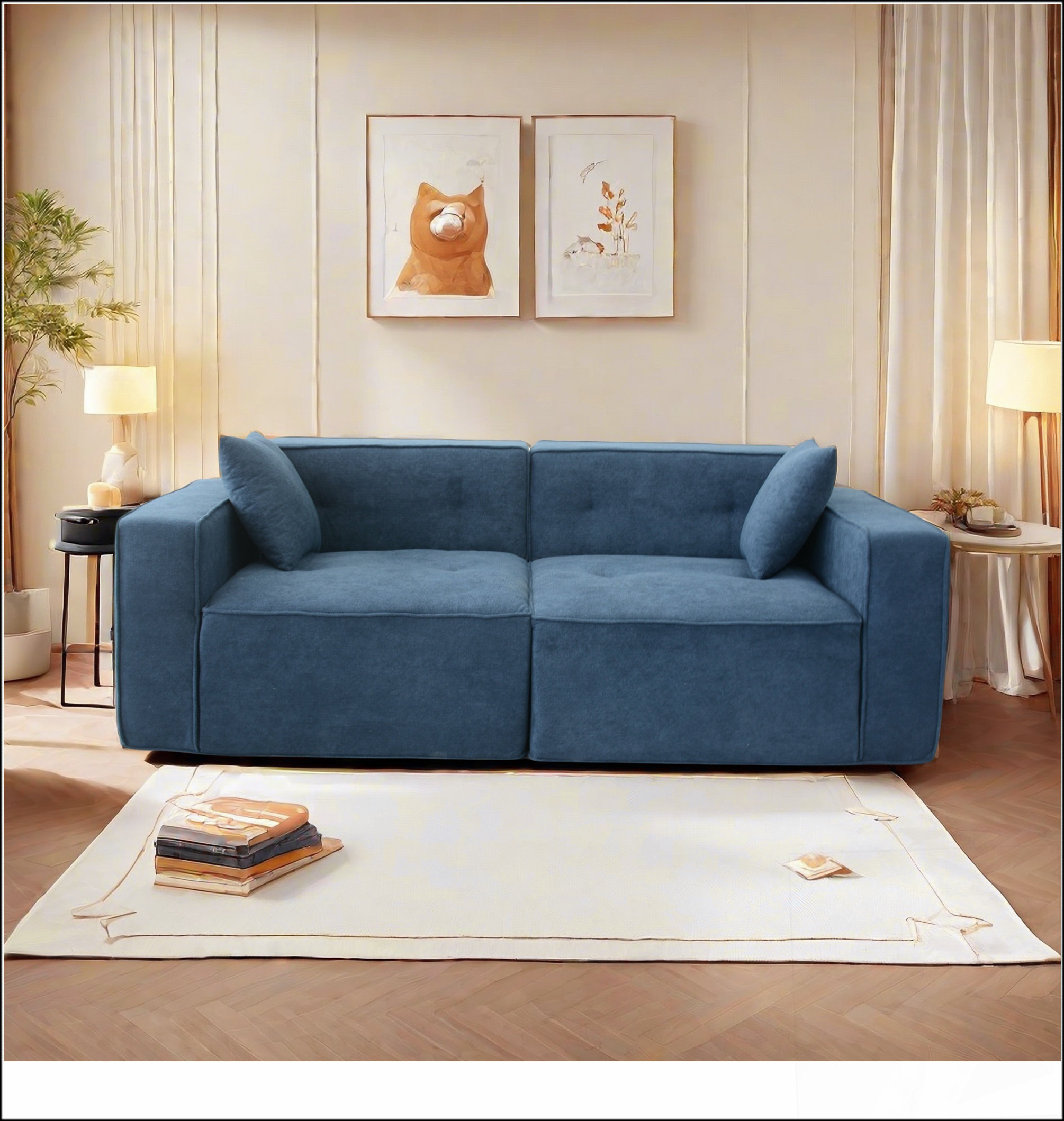 Mercer41 Modern Teddy Velvet 3 - seat Full - foam Compression Sofa Soft ...