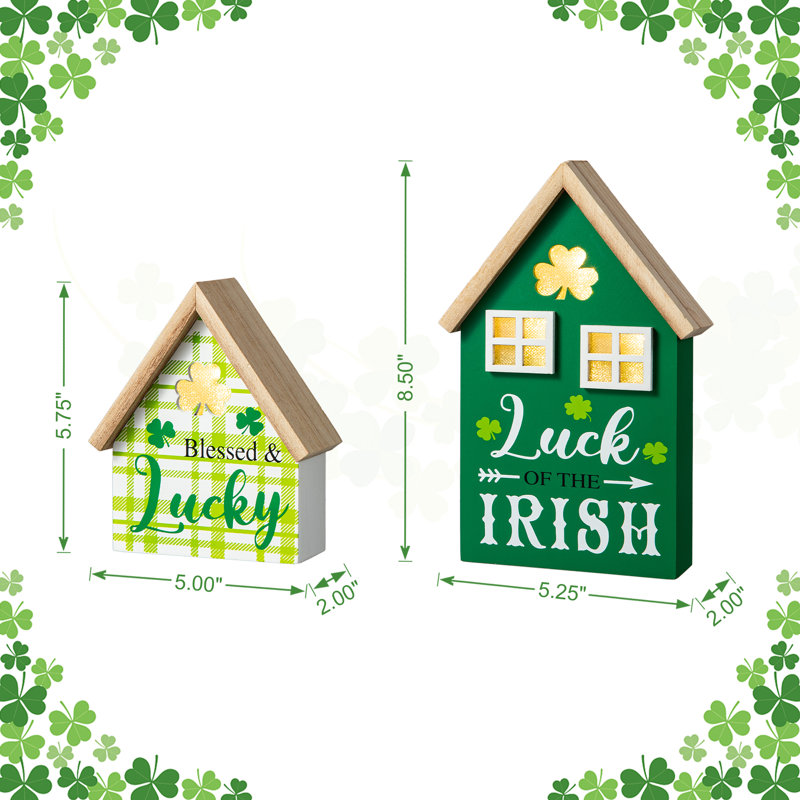 Winston Porter 2-Piece 8.5" H Battery Powered Wood House-Shaped Sign ...