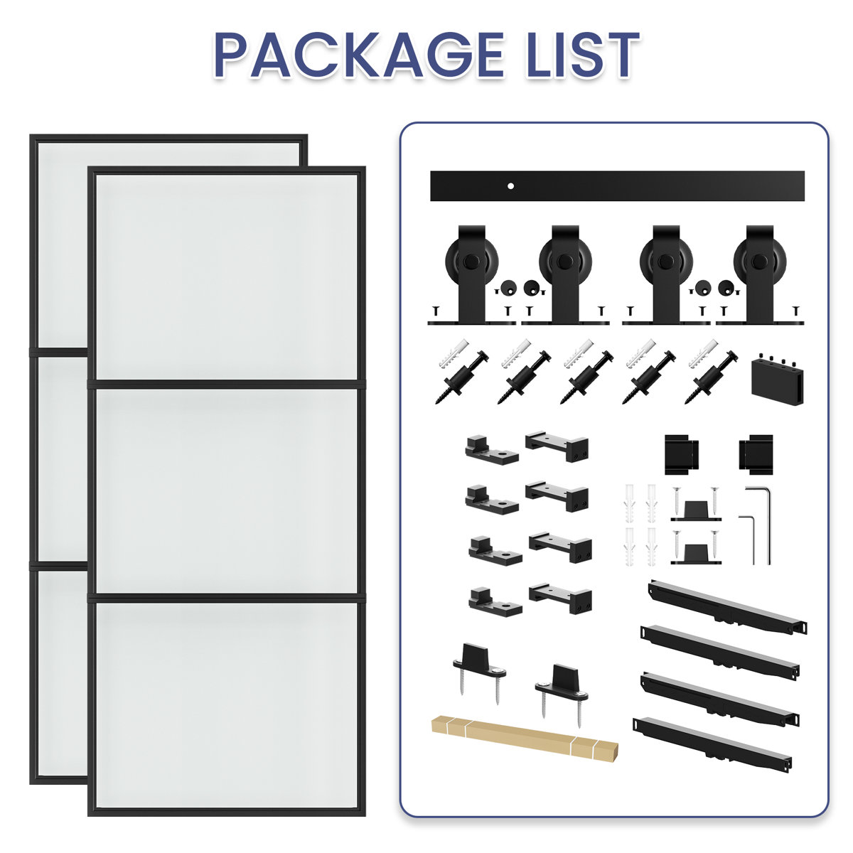 DoorFusion Metal And Frost Glass Sliding Double Barn Door With ...