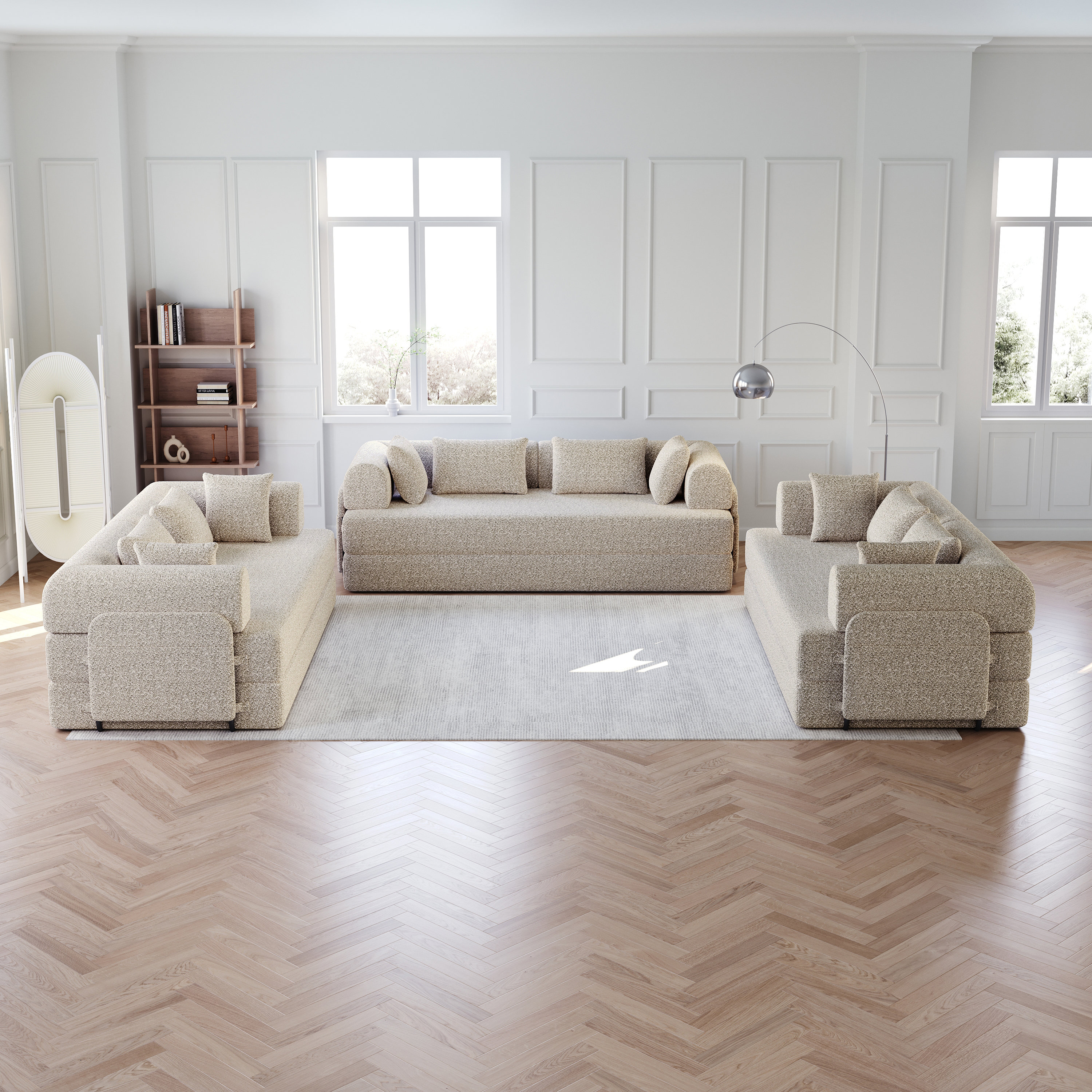 NFusion Arvo 2-Seater Chenille Sofa Set With Side Storage Pocket And ...