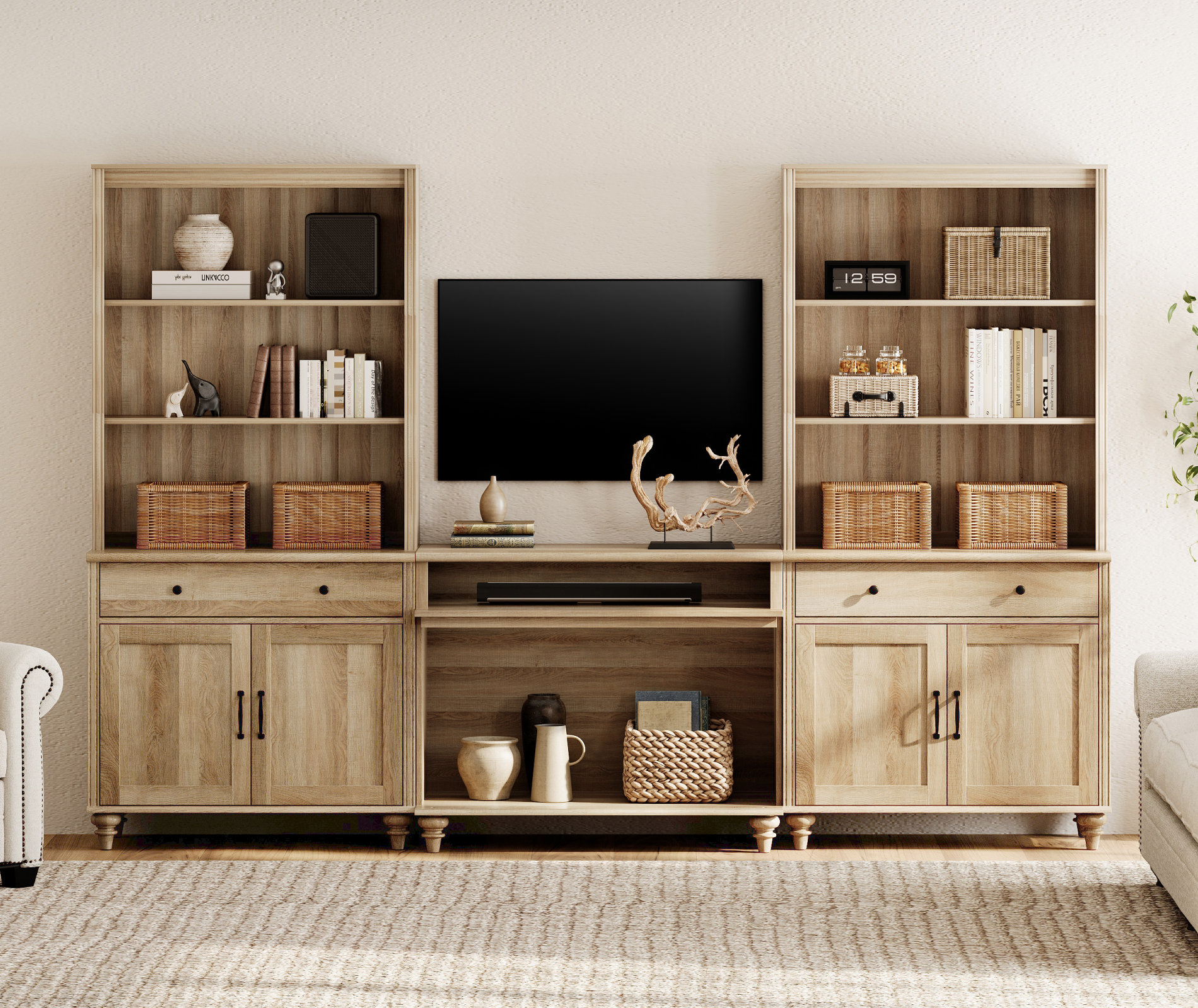 Rosalind Wheeler Farmhouse TV Stand With Bookshelves For 40 Inch ...