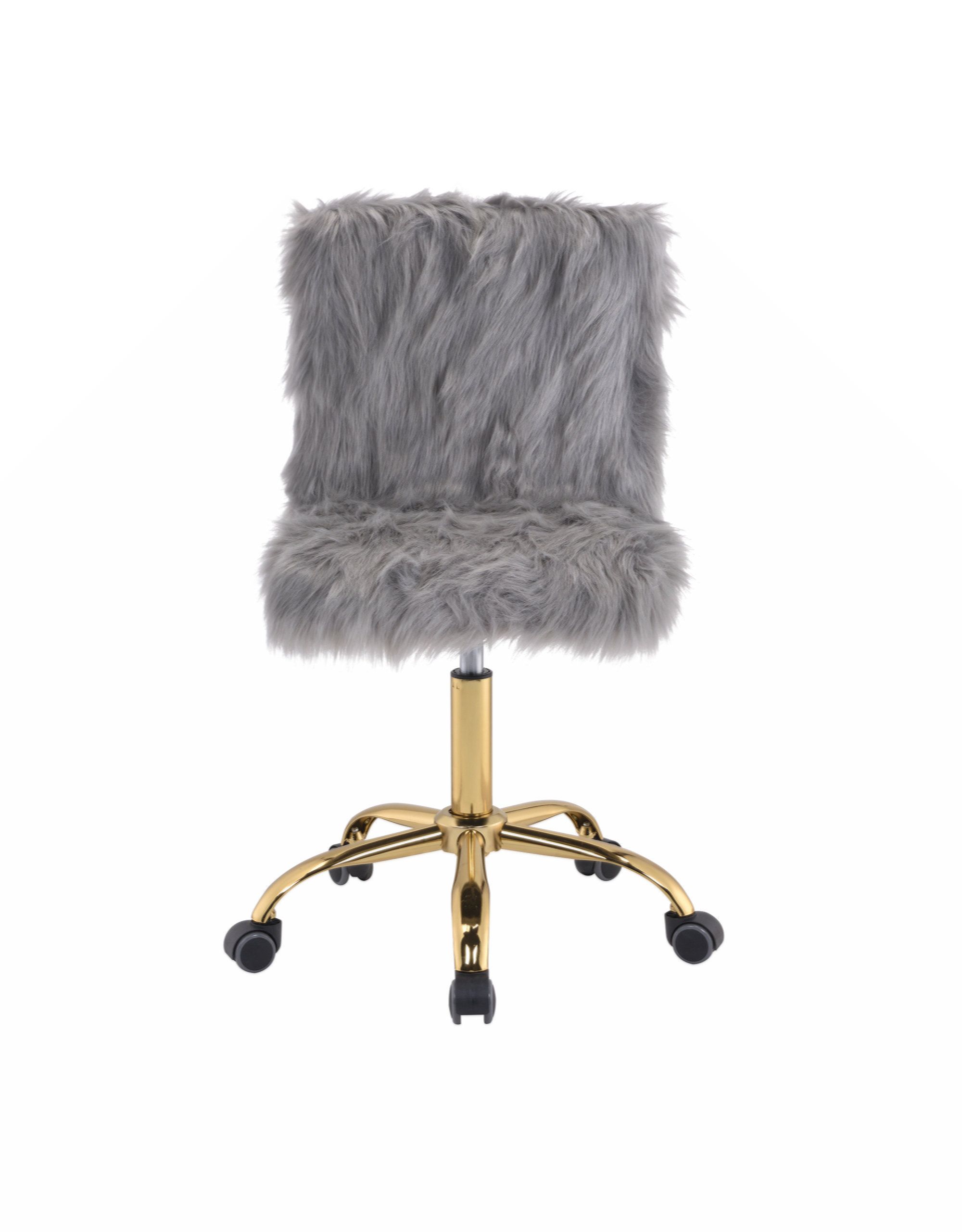Mercer41 Alvidas Office Chair In Gray Faux Fur & Gold Finish | Wayfair