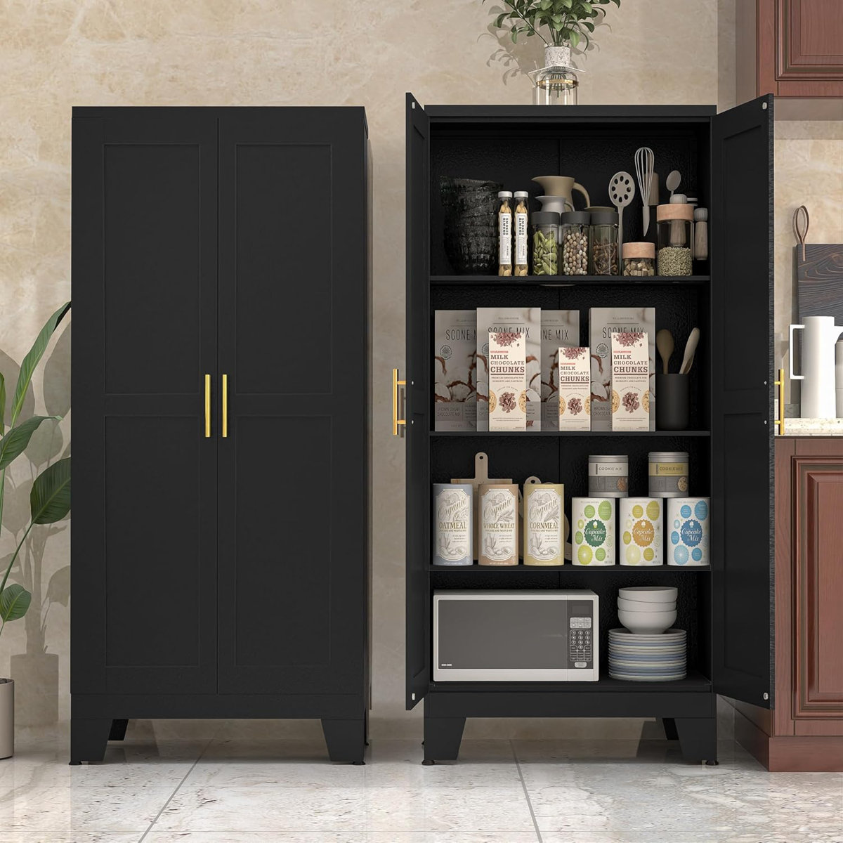 Mercer41 Freestanding Metal Pantry Storage Cabinet for Kitchen Home ...