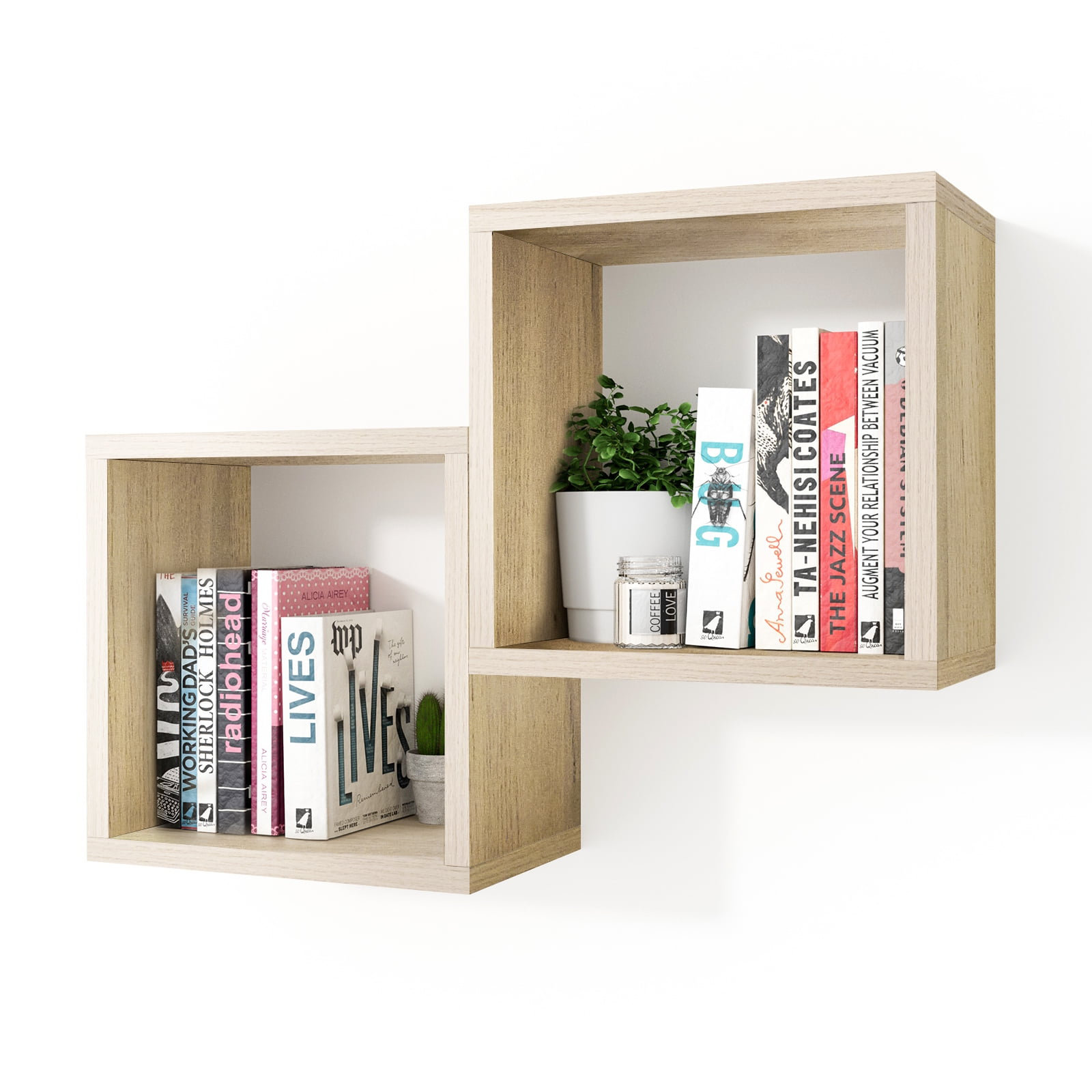 Ebern Designs Wall Mount Cube Shelf Set Of 2, Floating Cube Shelves For ...