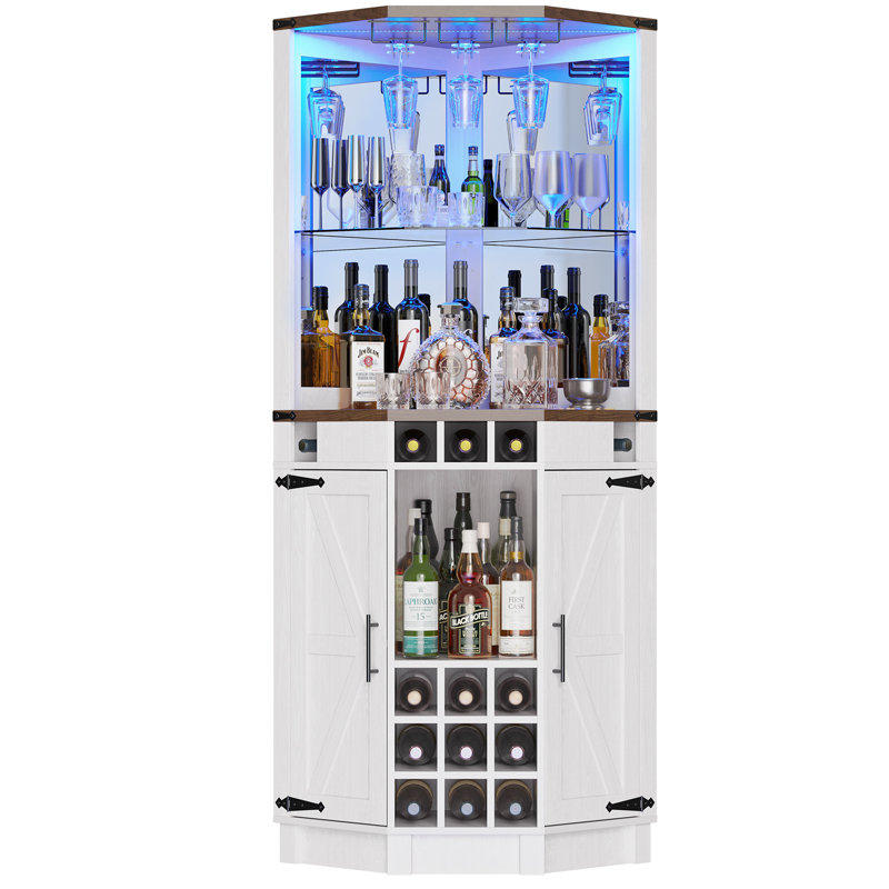 HOMEIBRO Barn Style Farmhouse Wine Bar Cabinet with Barn Door and ...