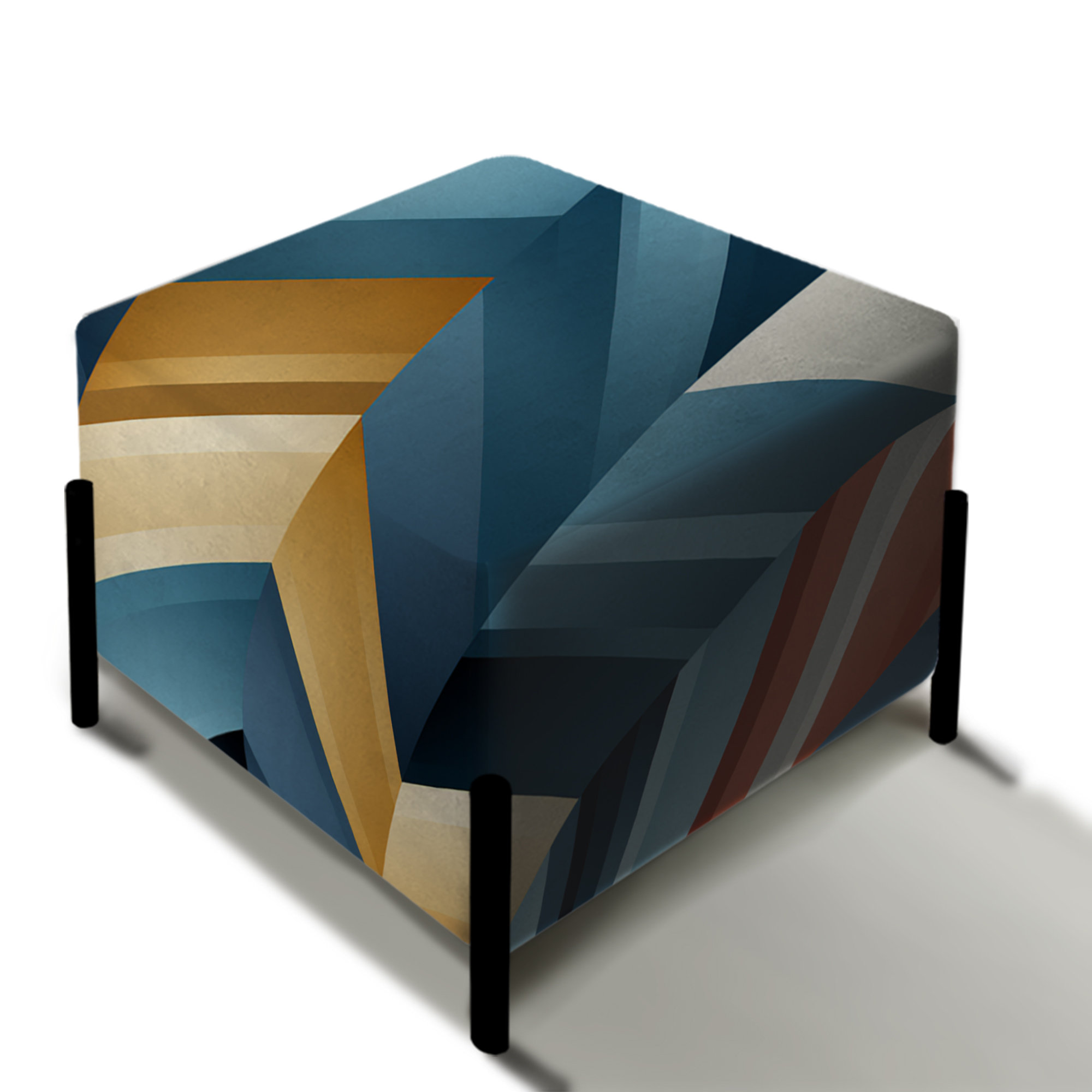 Design Art Blue And Golden Geometric Chevron - Geometric Square Ottoman ...