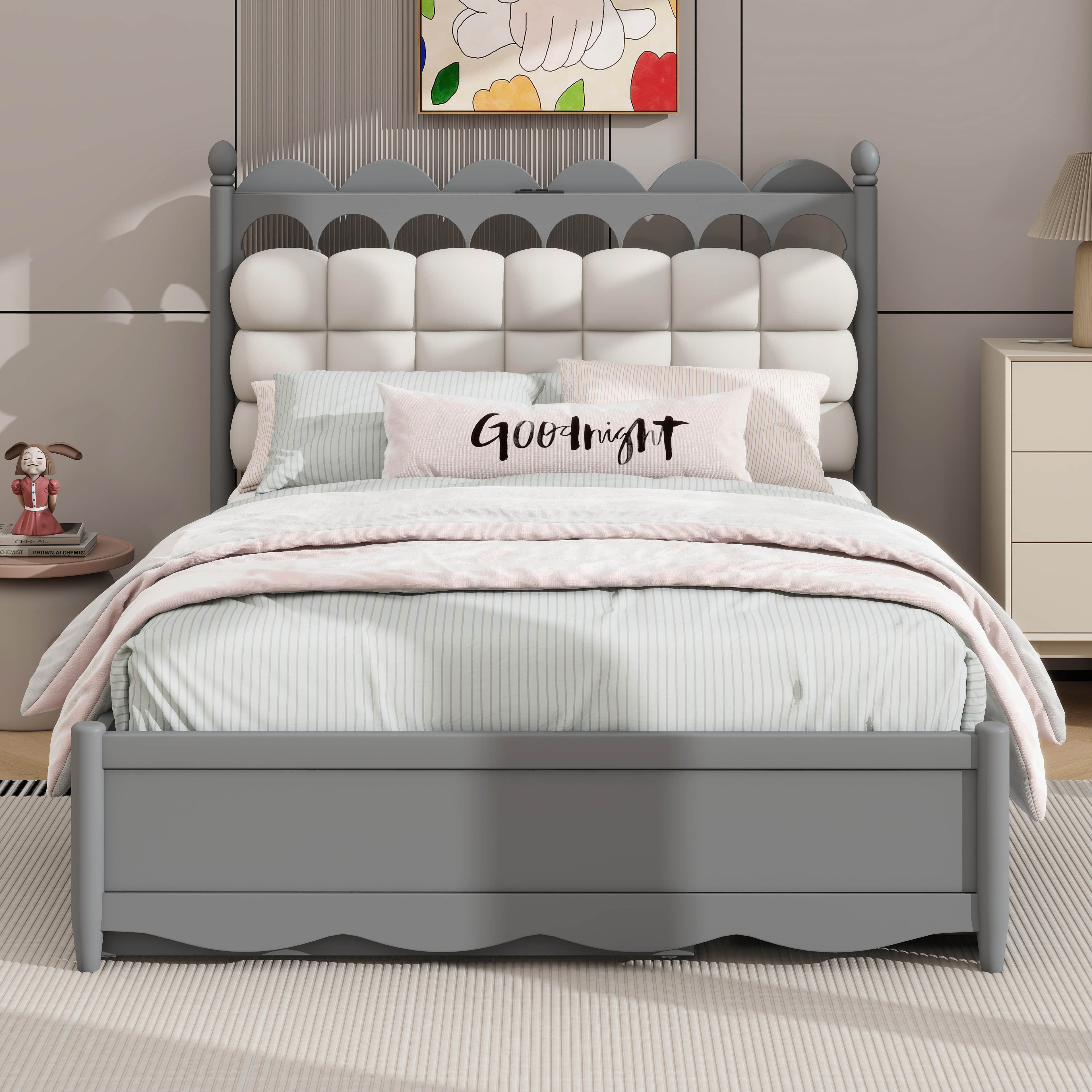 House of Hampton® Queen-Size Wooden Storage Platform Bed With Spacious ...