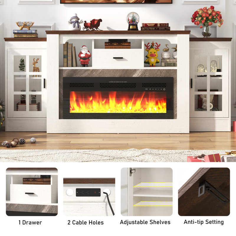 Red Barrel Studio® 75In Large Fireplace Tv Stand W/Power Outlets For 80 ...