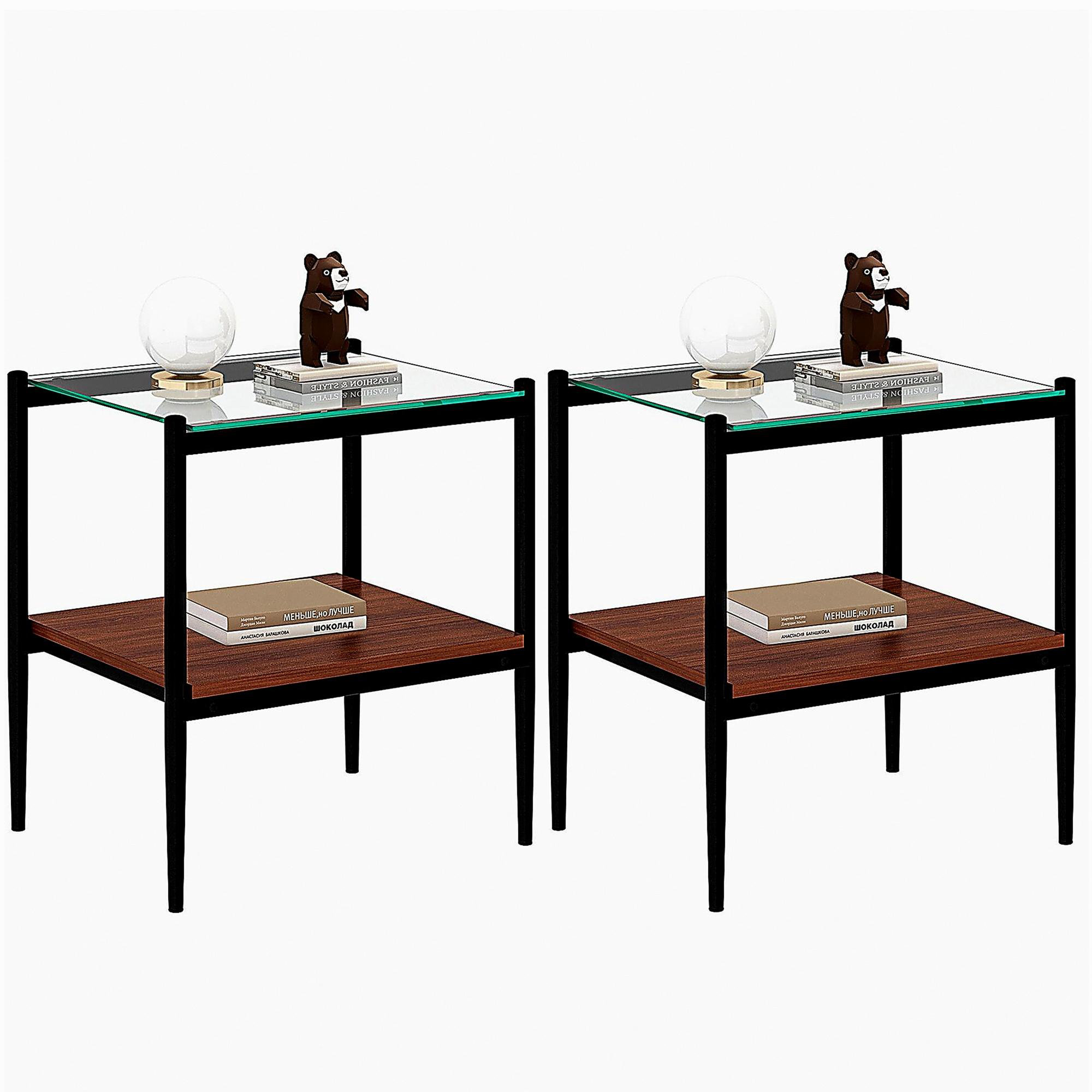 Ivy Bronx 2 rectangular side table sets, with tempered glass tops and ...