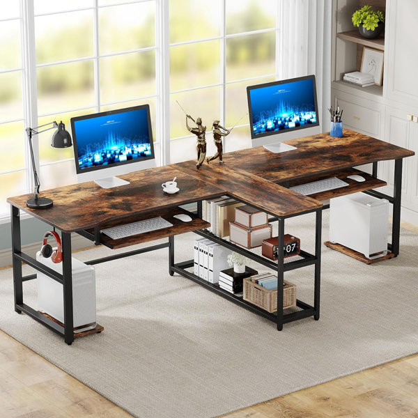 17 Stories Malira T-Shape Desk with Storage and Keyboard Tray | Wayfair