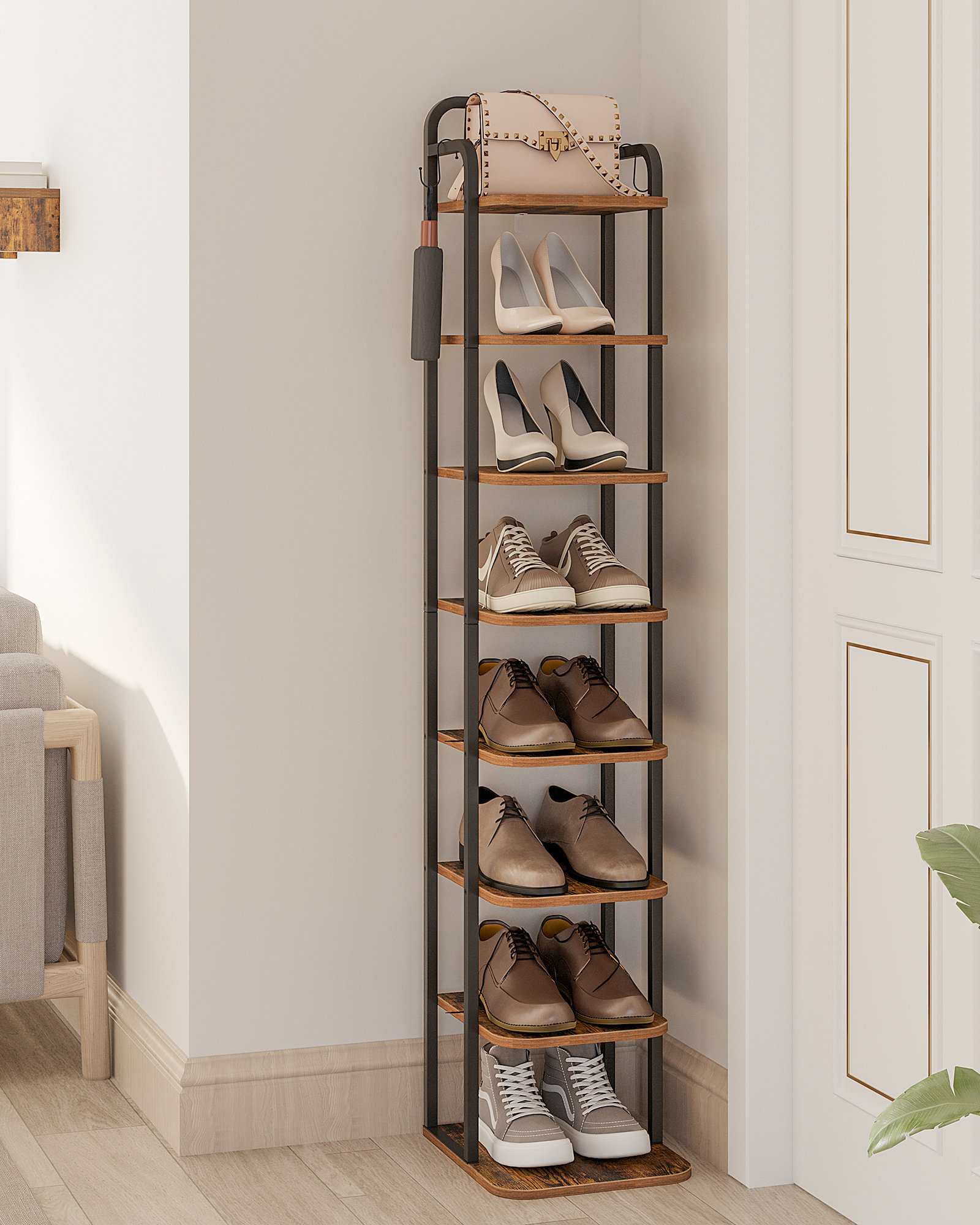 17 Stories Vertical Shoe Rack, 8 Tier Narrow Shoe Shelves, Shoe ...