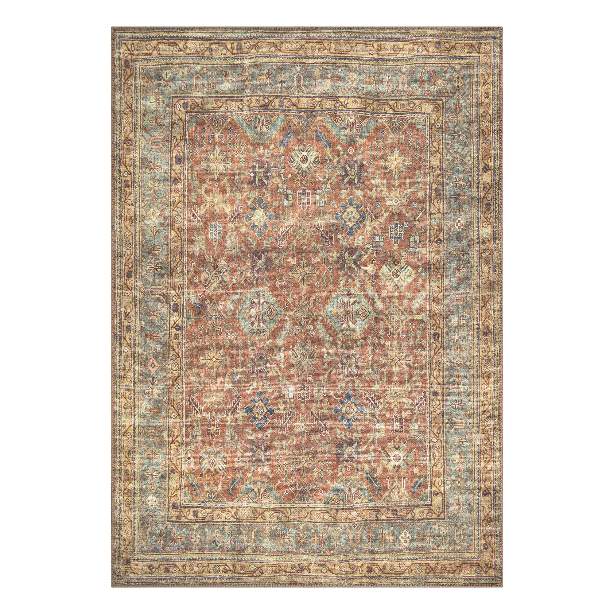 Bungalow Rose Machine Washable Non-Slip - Terracotta / Mustard ...