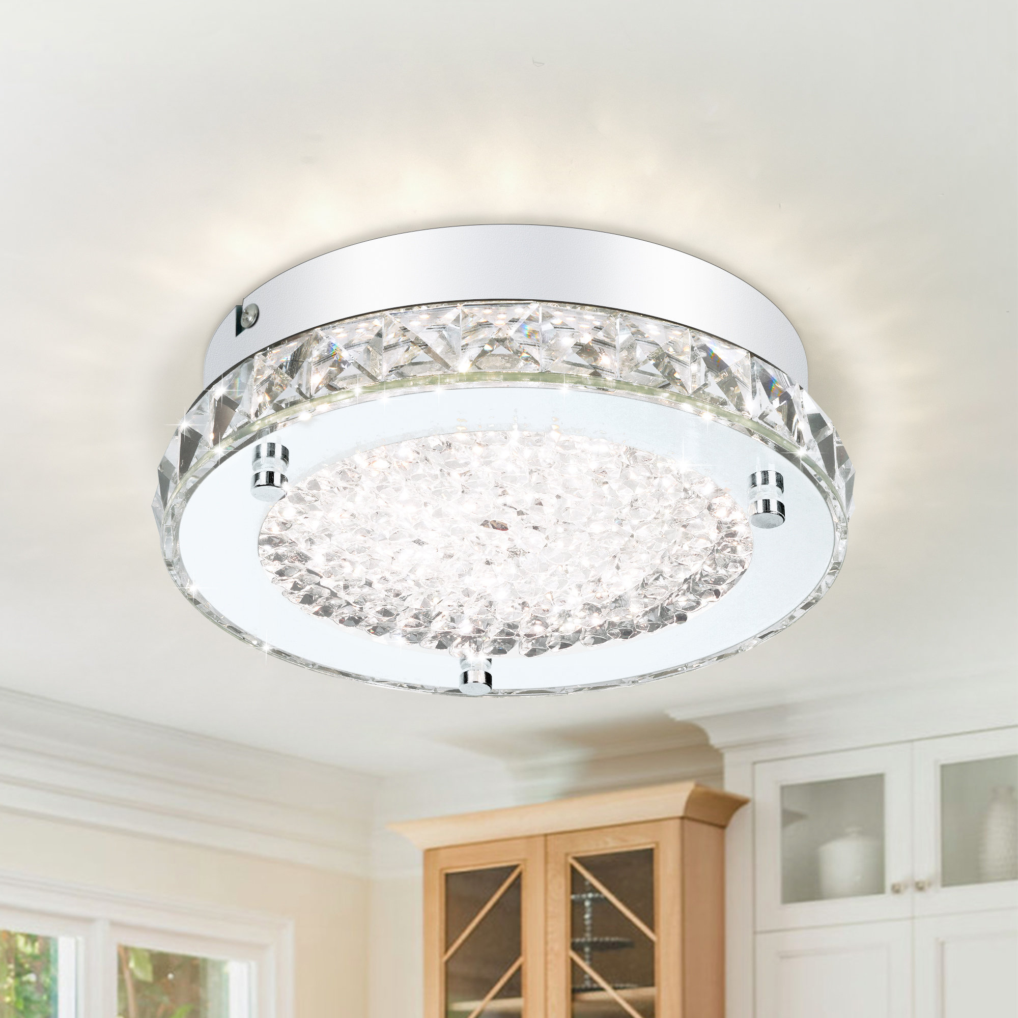 Mercer41 LED Flush Mount Lighting 8.66In Crystal Ceiling Light Bathroom ...
