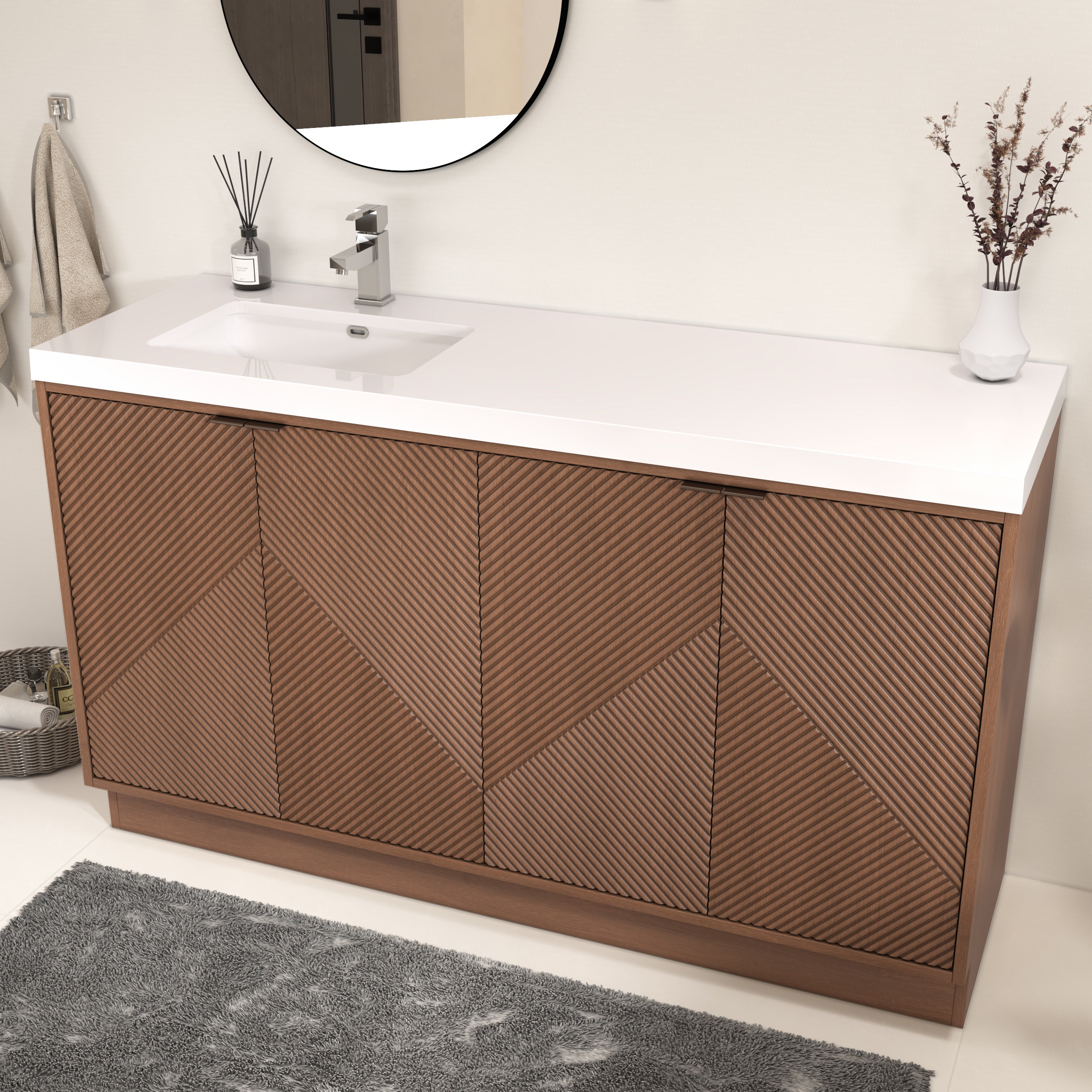 Hokku Designs Monterey 59" Freestanding Bathroom Vanity with Reinforced ...