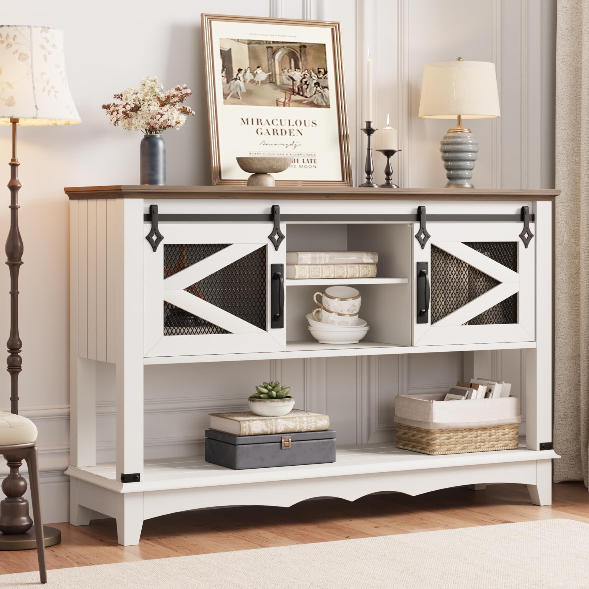 August Grove® 46" Entryway Table With Sliding Barn Doors | Wayfair