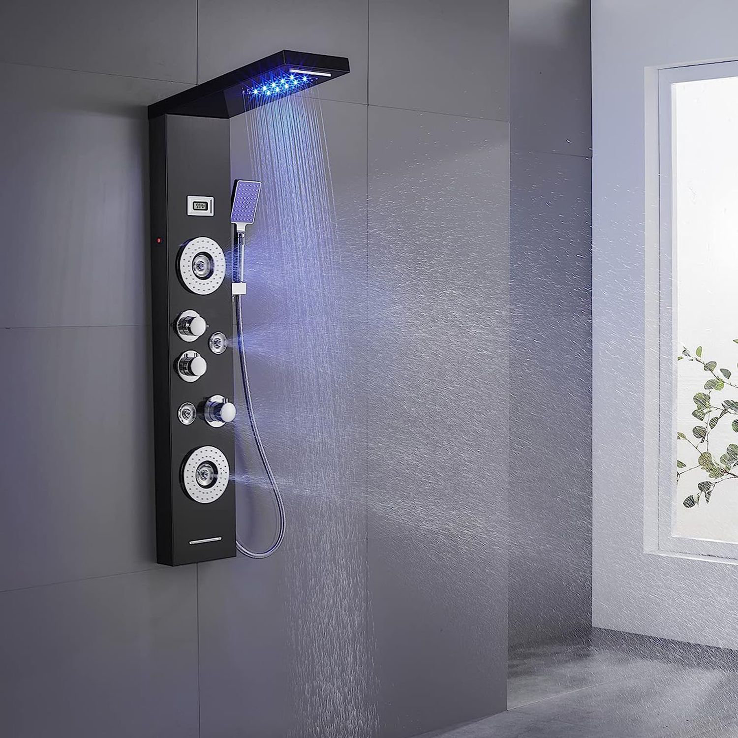 Augusts LED Stainless Steel Shower Panel Tower Rain Shower Panel System ...