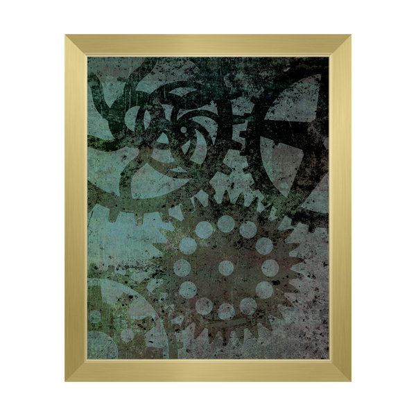 Click Wall Art Shadows of Gears Framed Graphic Art on Canvas in Teal ...