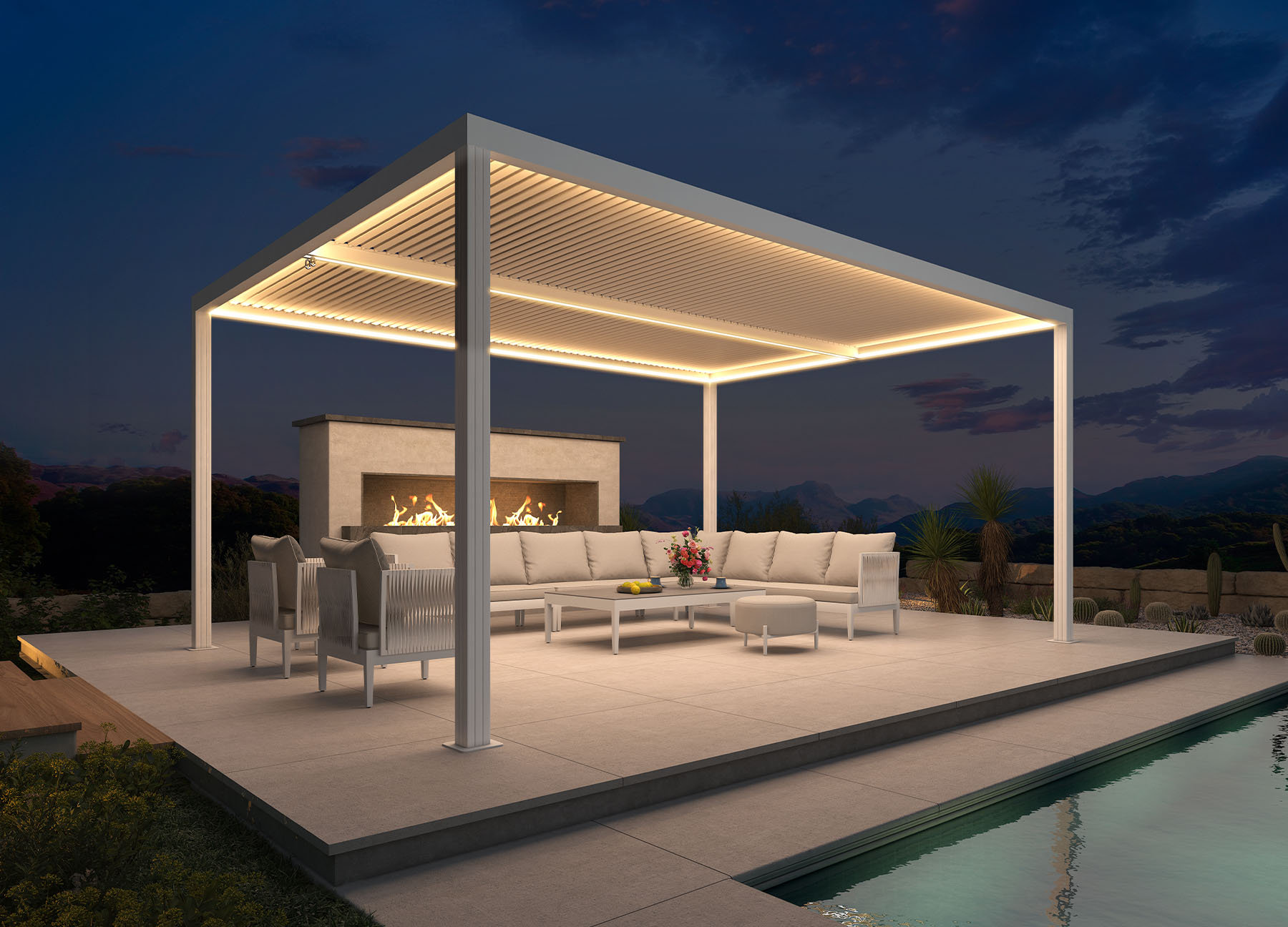 Purple Leaf Outdoor Louvered Pergola With Light Belt White Aluminum ...