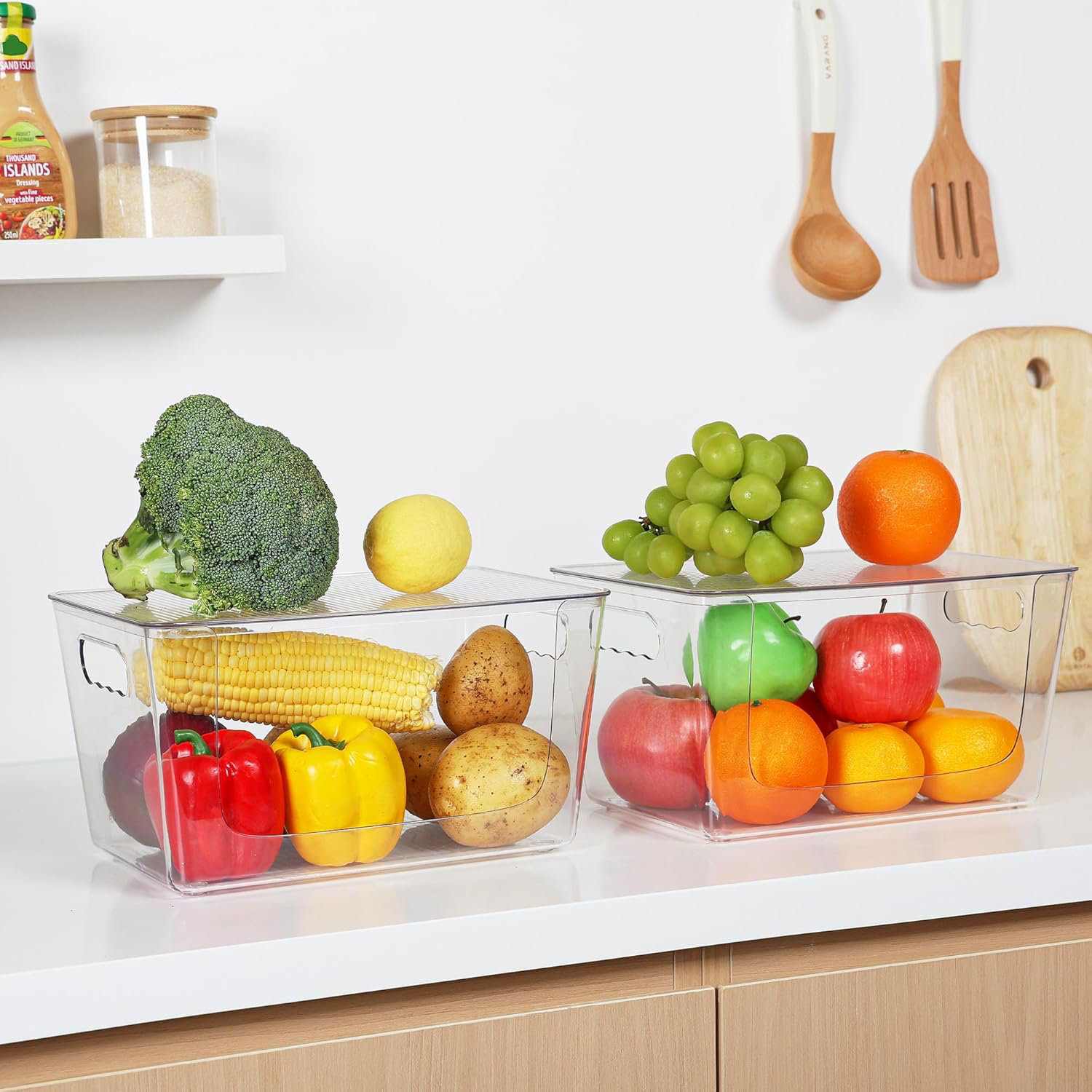 Prep & Savour 6 Pack Clear Open Front Storage Bins With Lids, Large ...