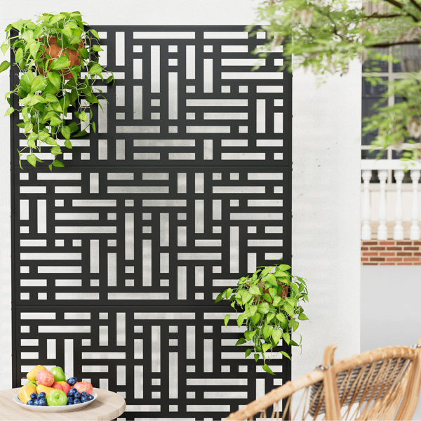 YOUDENOVA 6 ft. H x 4 ft. W Metal Privacy Screen Fence Geometry-Black ...