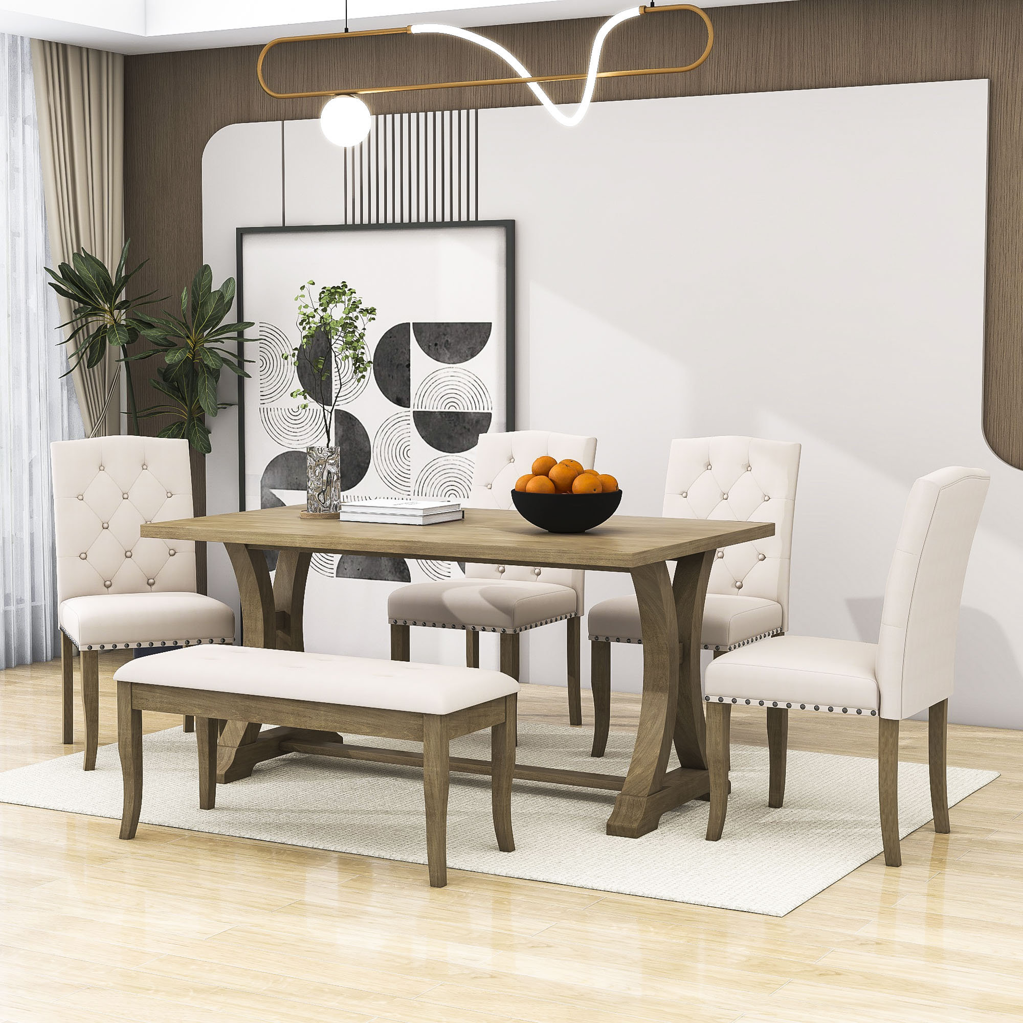 Alcott Hill Bembow 6 - Piece Trestle Dining Set, Rectangular Trestle ...