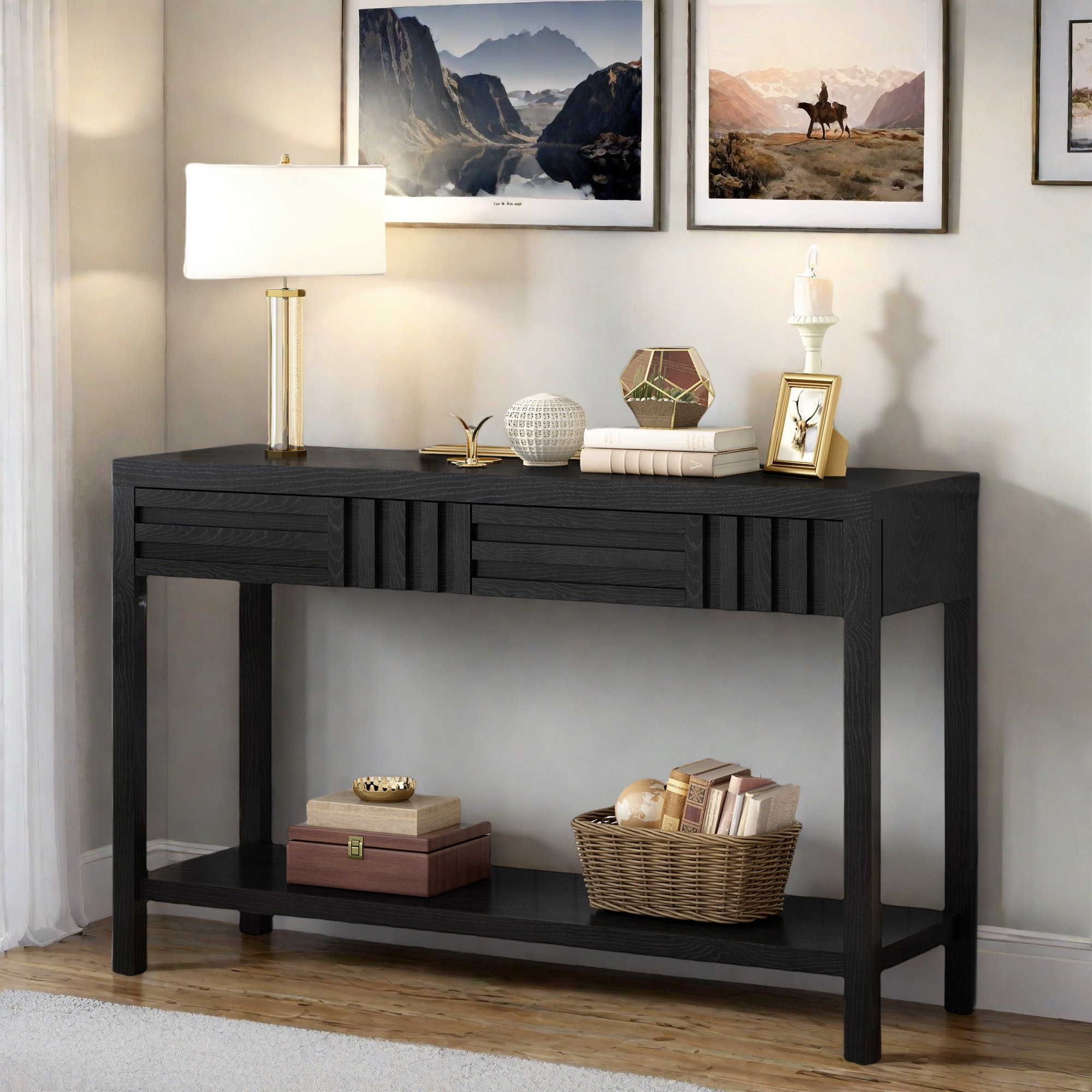 Latitude Run® Modern Console Table With Striped Design, 2 Drawers And 2 ...