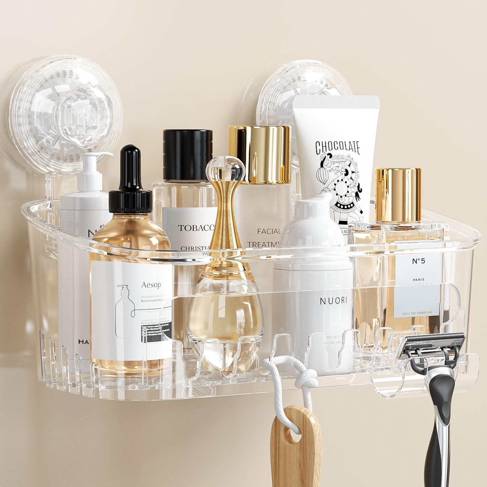 Brayden Studio® Clear Shower Caddy Suction Cup, No Drilling Removable ...