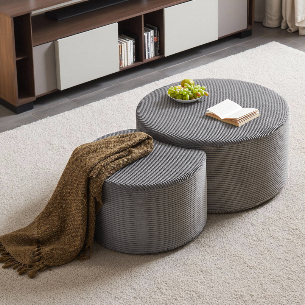 Latitude Run® Upholstered Nesting Coffee Table Set of 2 – Modern Round ...