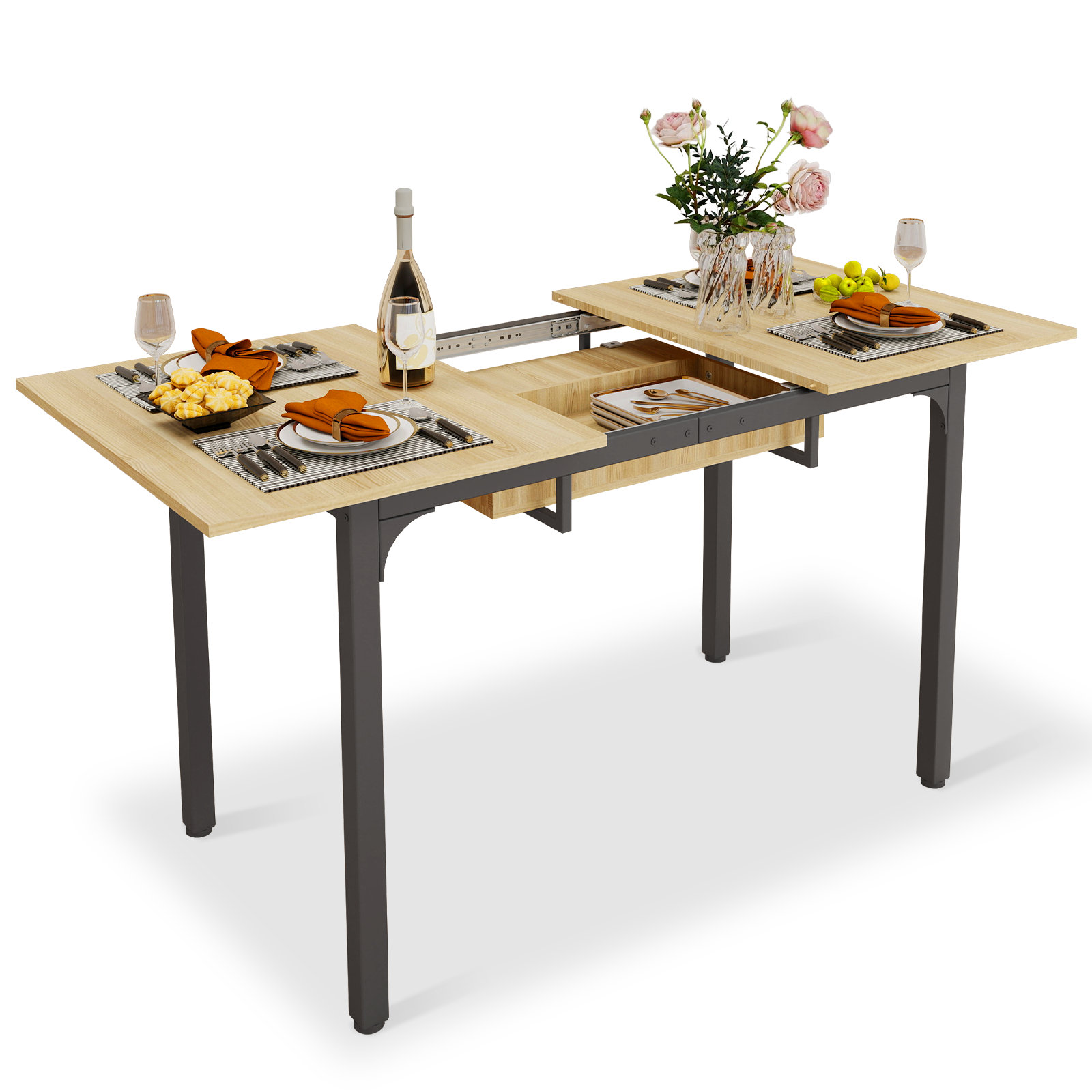 Borough Wharf Extendable Antke With 110-150cm Tabletop, Kitchen Wood ...