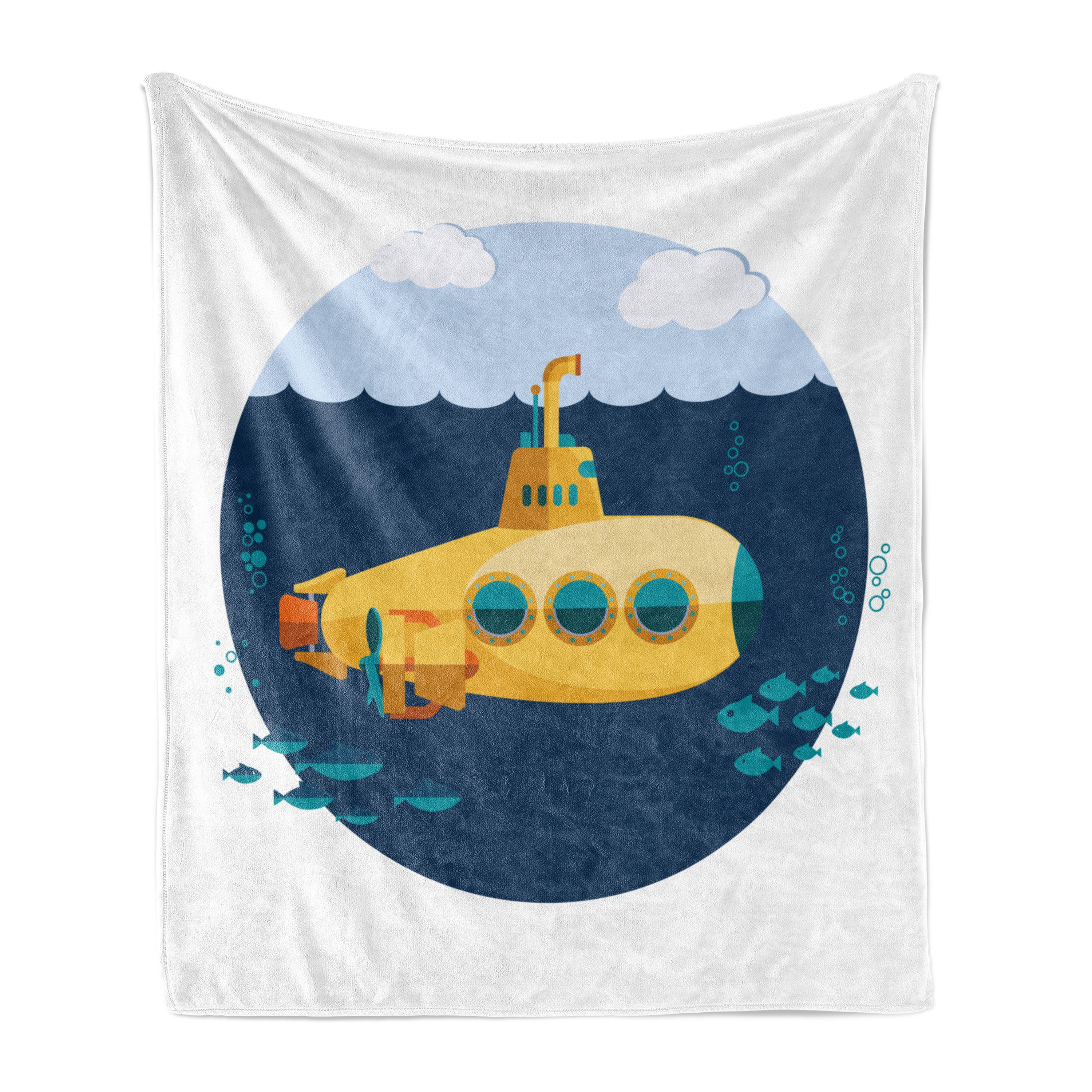 Ambesonne Yellow Submarine Fleece Throw Blanket Sea Fish Cloud Earth ...
