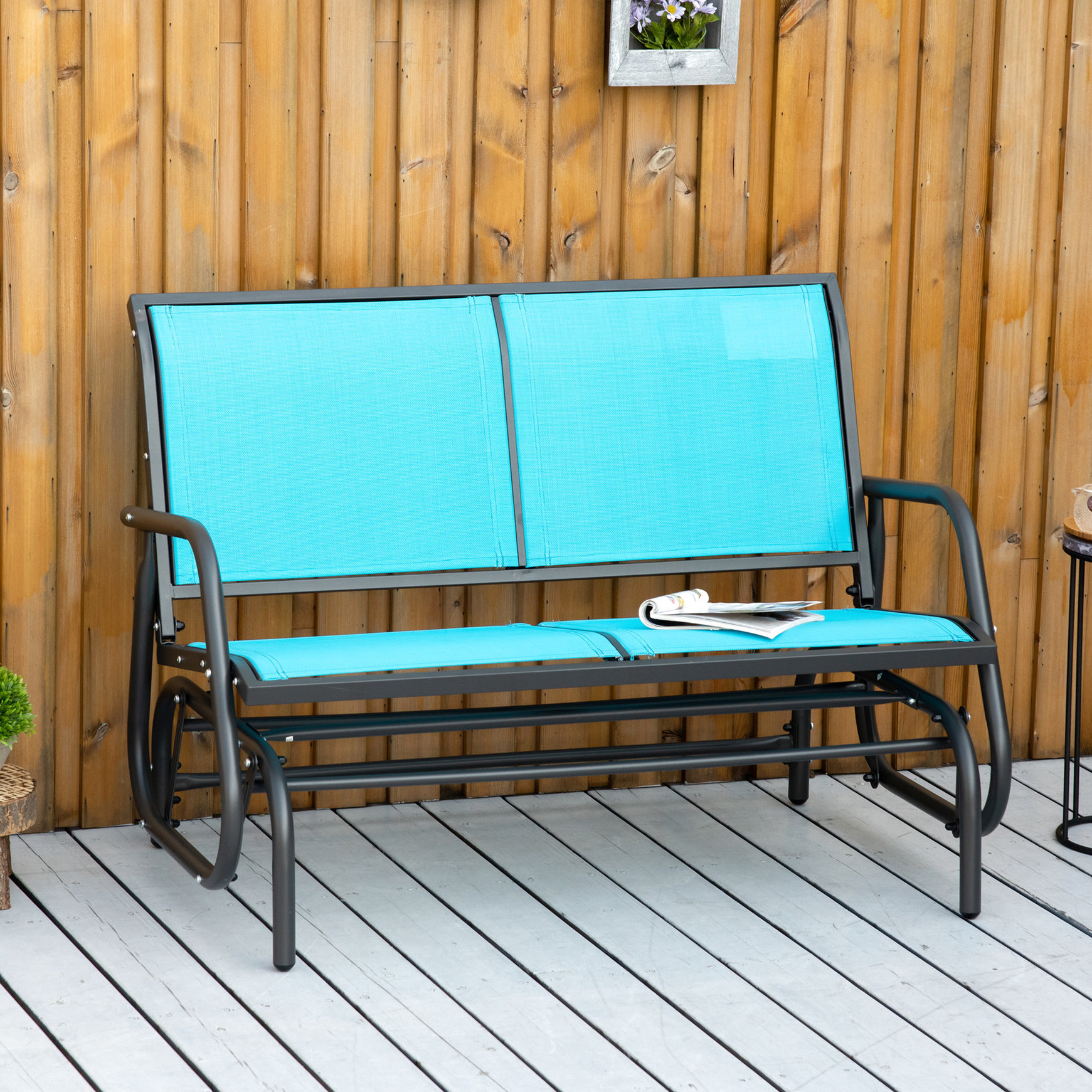 Latitude Run® 2 Outdoor Glider Bench . Blue. Water- Sling Fabric, Quick ...