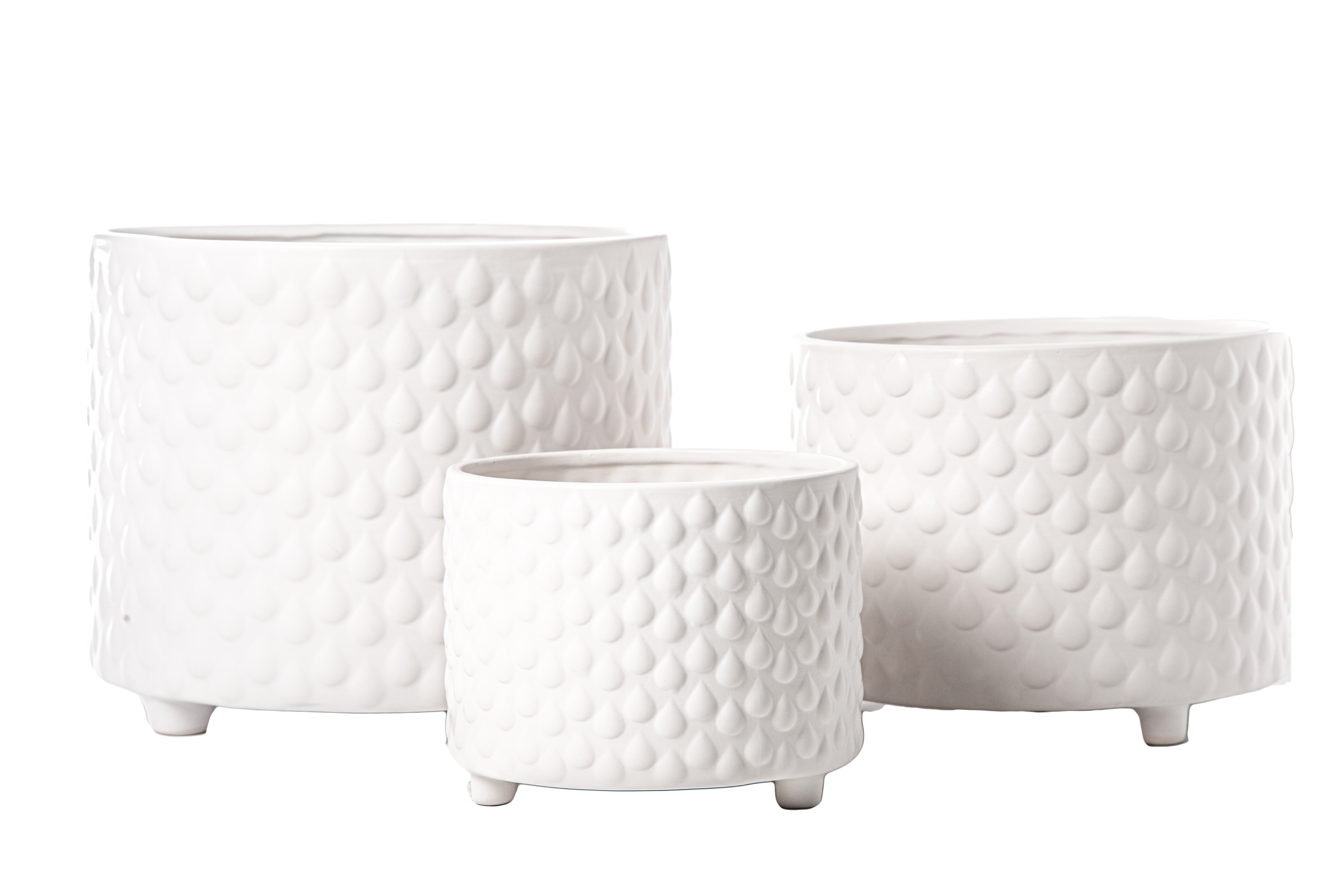 Dakota Fields Ceramic Round Pot With Embossed Water Drop Pattern Design ...